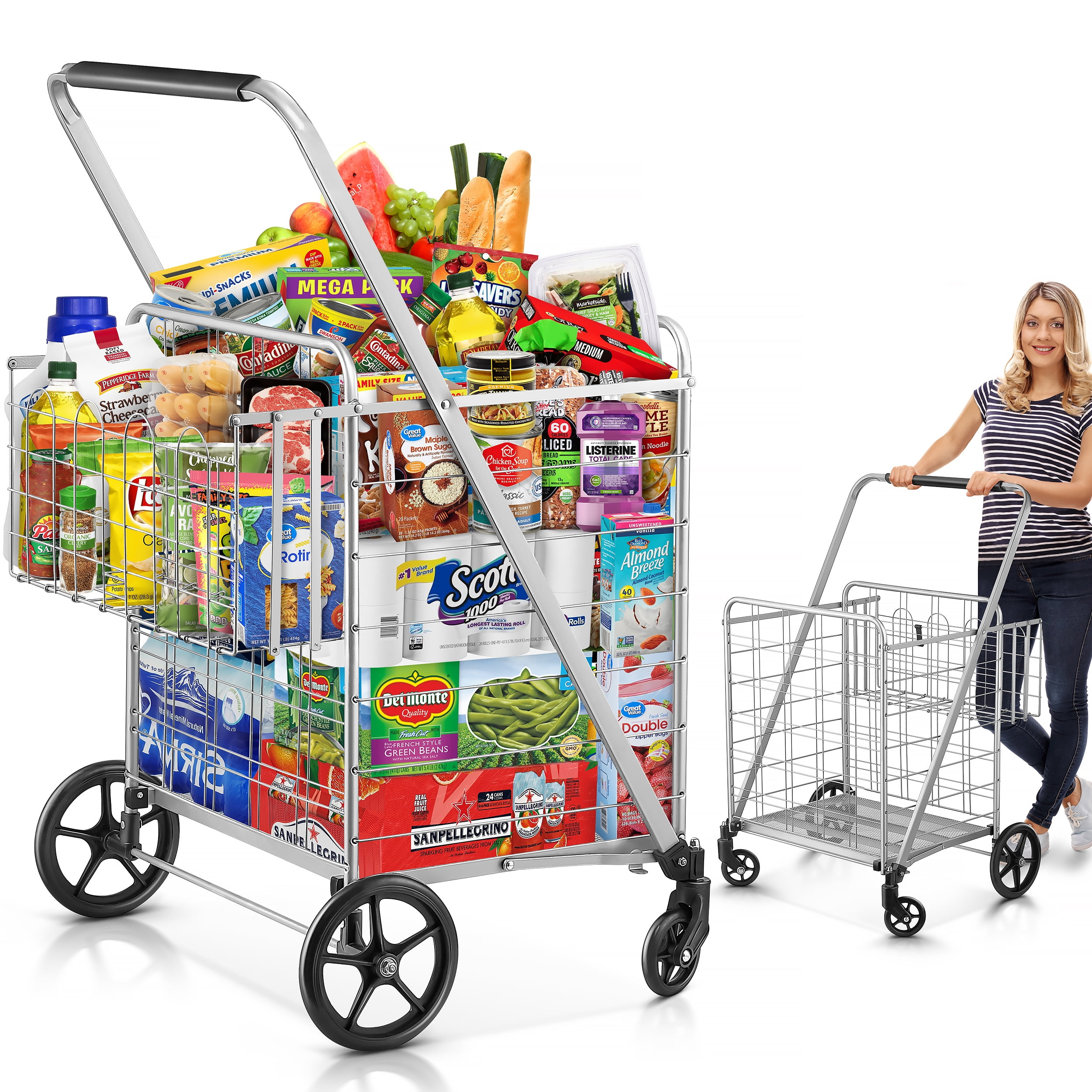 Shopping Cart, 460 lbs Upgrade Super Capacity Grocery Cart Extra Double ...