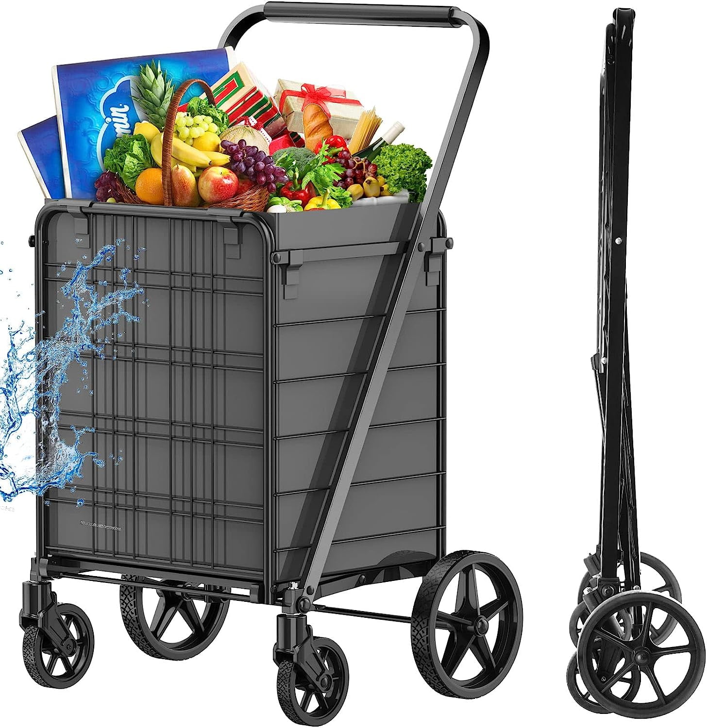 Shopping Cart for Groceries, 280 LBS Large Grocery Cart with Waterproof Liner, 360° Rolling ...