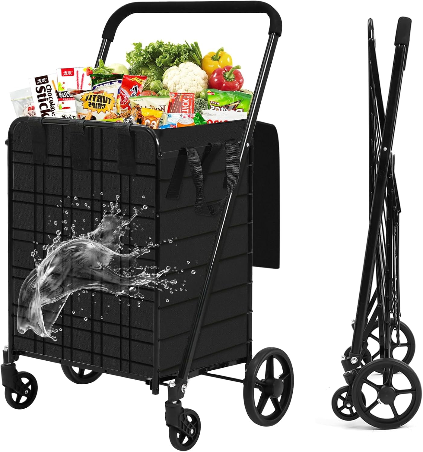 Shopping Cart for Groceries, 396 LBS Super Capacity Folding Utility ...