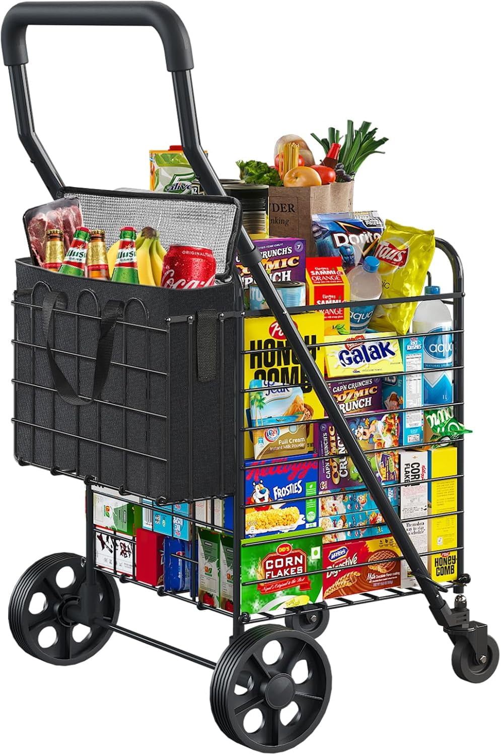 Shopping Cart for Groceries, Folding Utility Cart with Waterproof ...