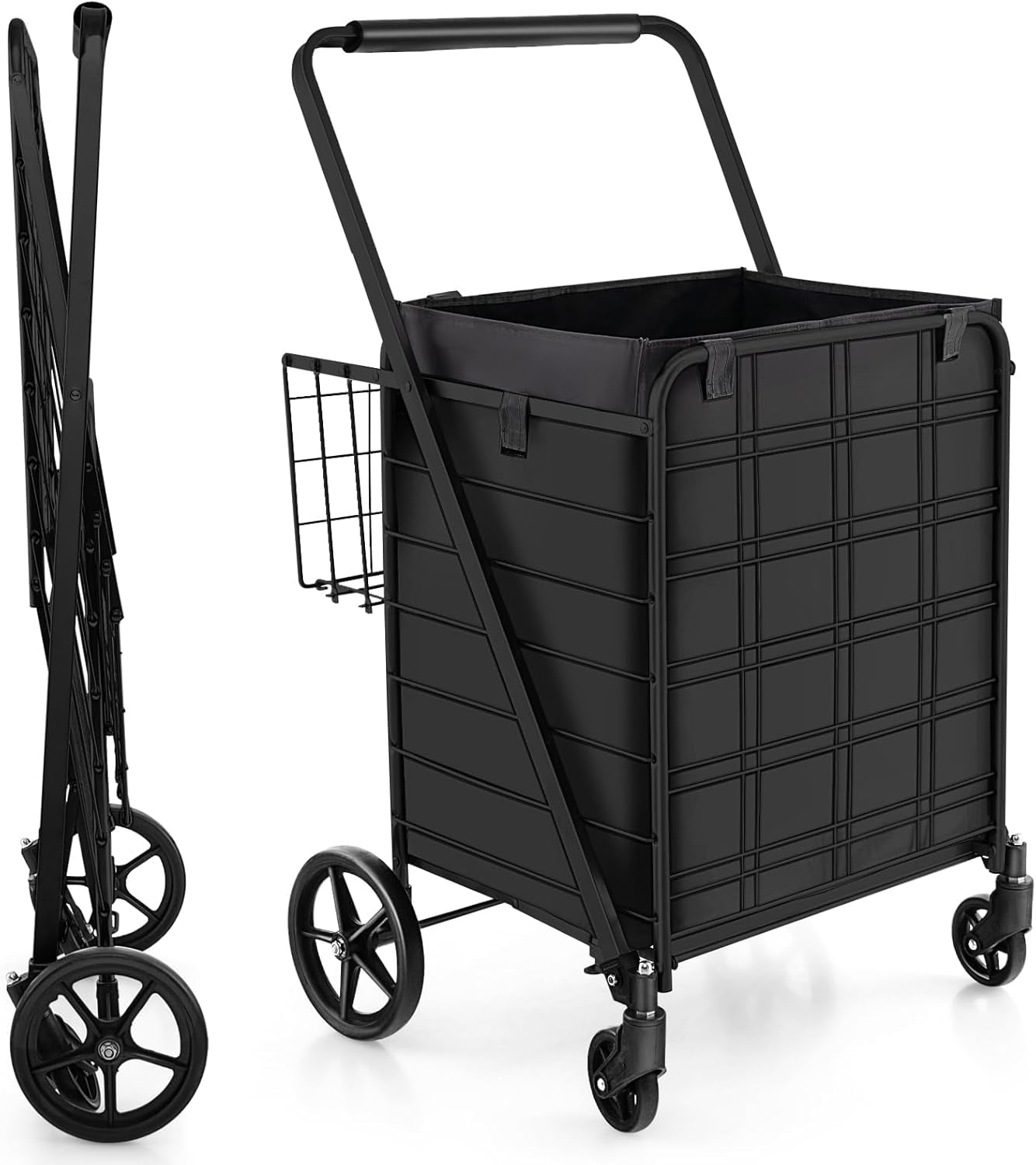 Shopping Cart with Oxford Liner Bag, 27.5 Gallon Folding Grocery Cart ...