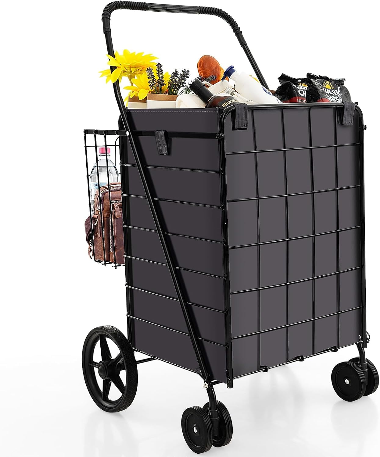 Shopping Cart with Oxford Liner Bag, 27 Gal Folding Grocery Cart on ...