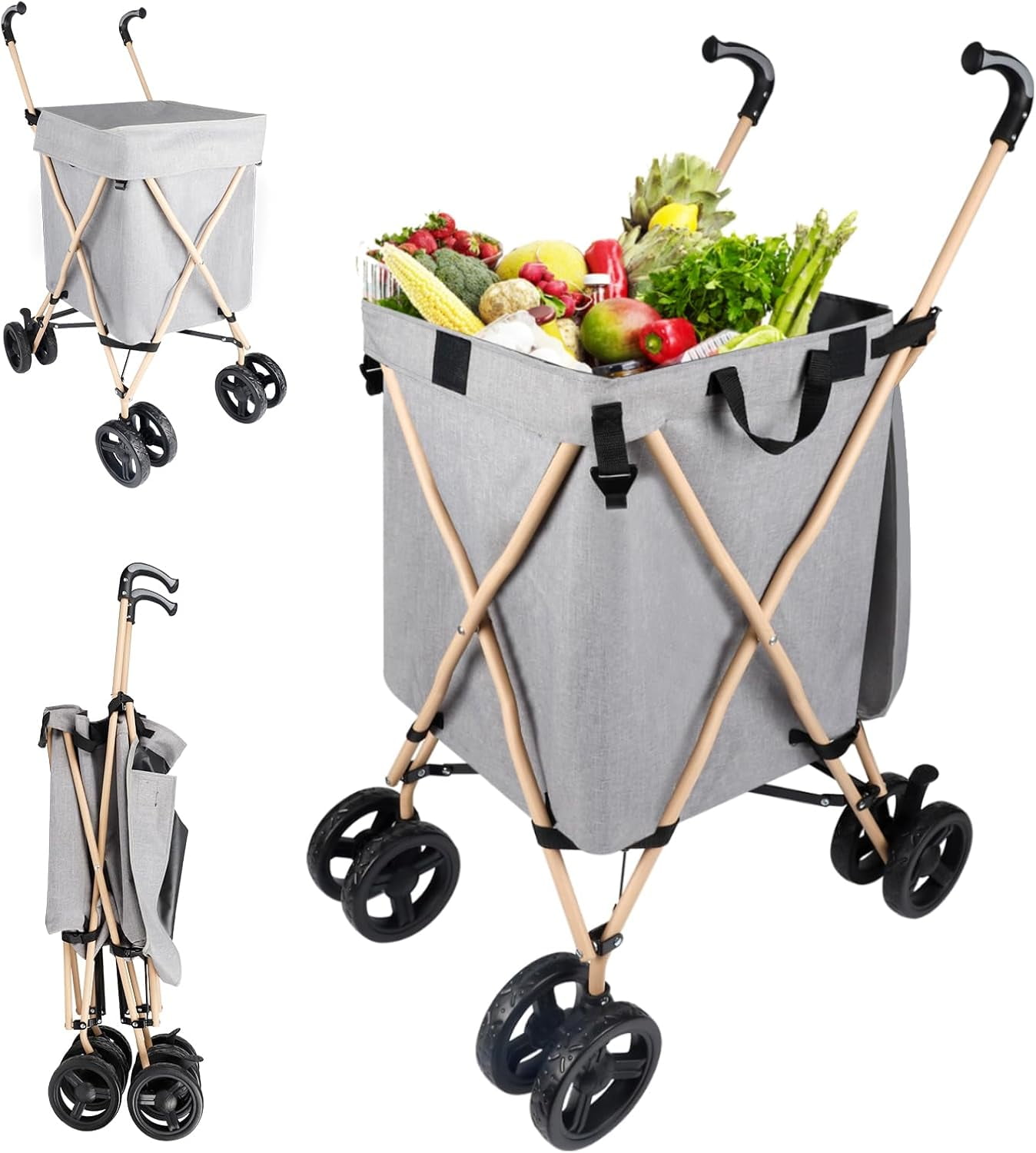 Shopping Cart with Wheels, Portable Shopping Cart for Groceries ...