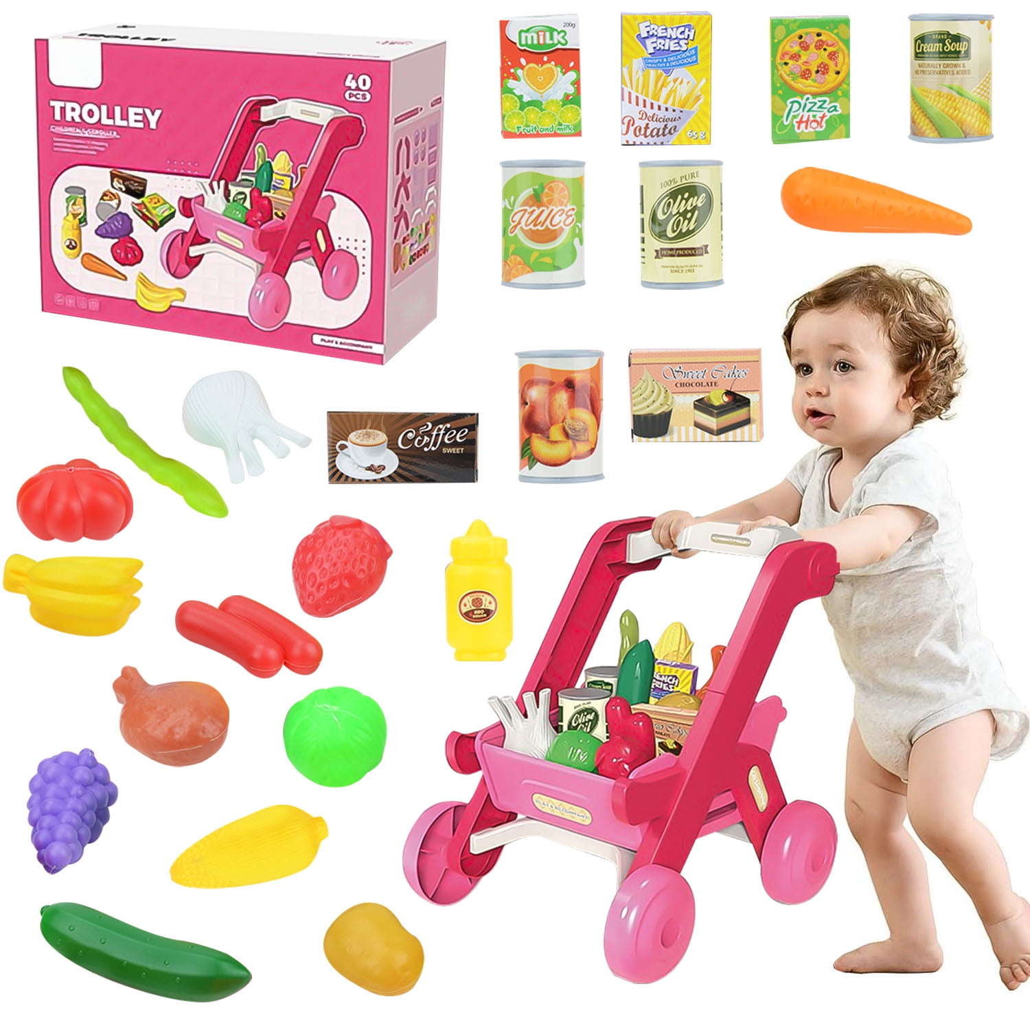 Sytle-Carry Play Shopping Cart, 23 Pcs, for Children 3-8 Years ...