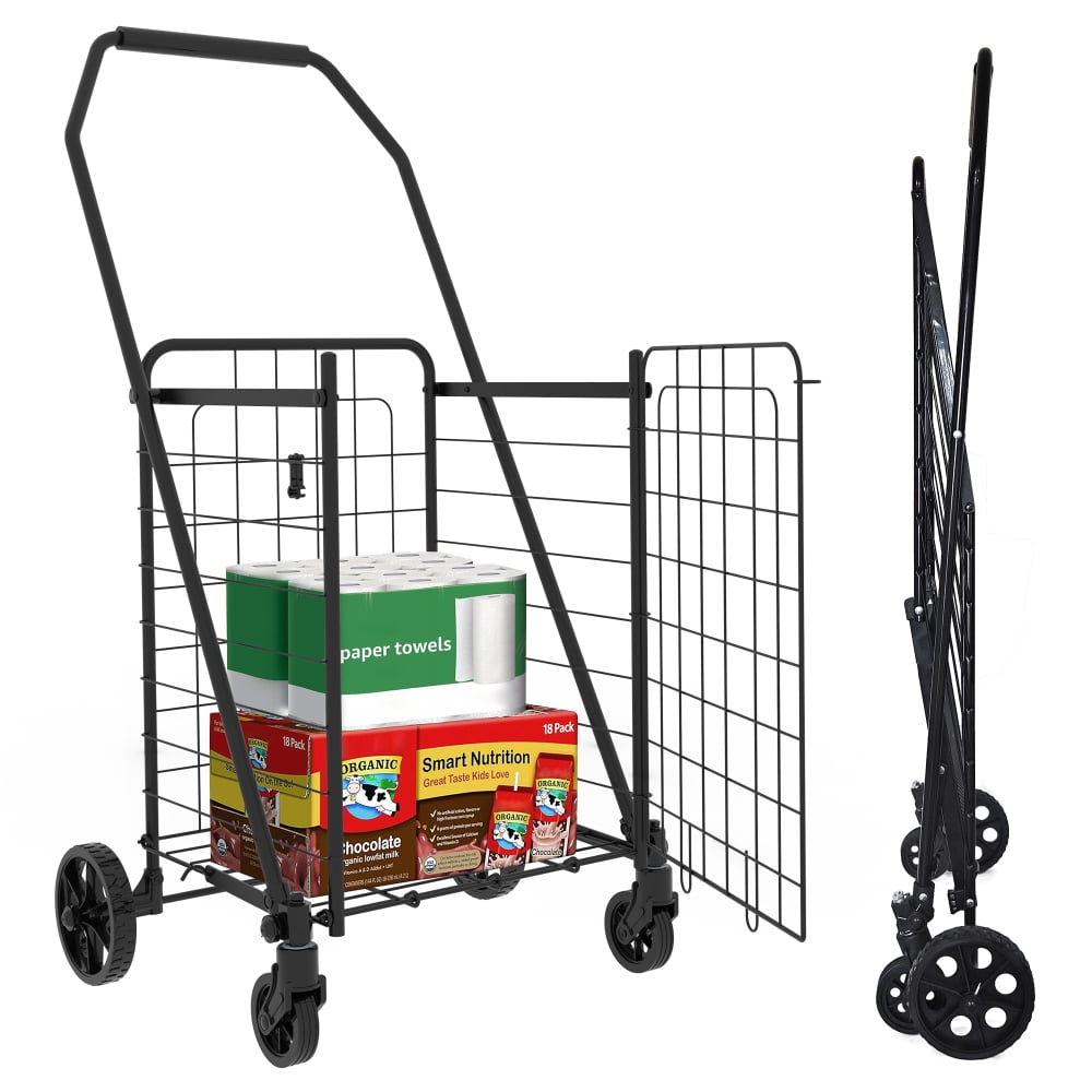 Shopping Cart with open door,Grocery Cart on Wheels, Foldable Utility ...