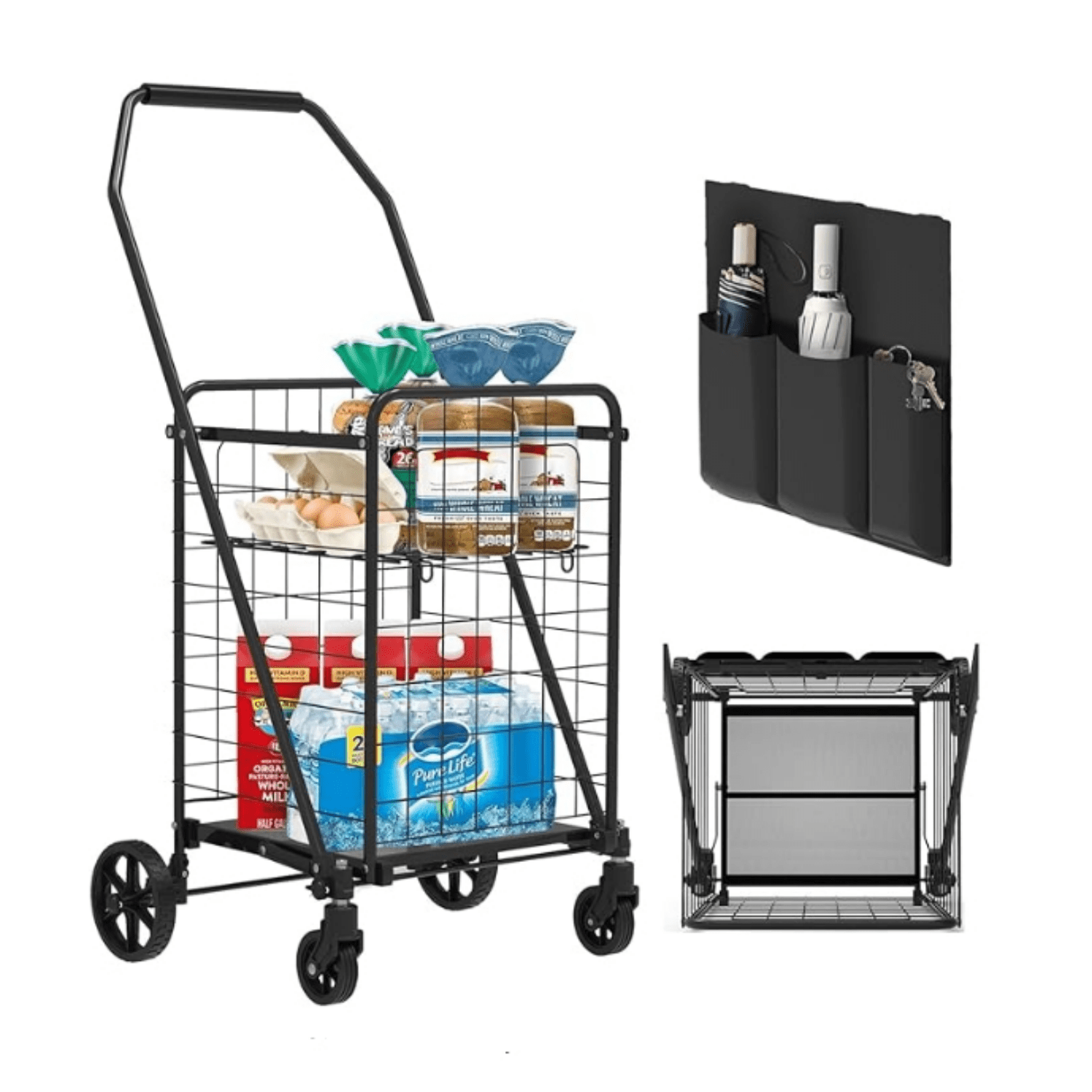 Shopping Carts for Groceries with Adjustable Shelf, Small Grocery Cart ...