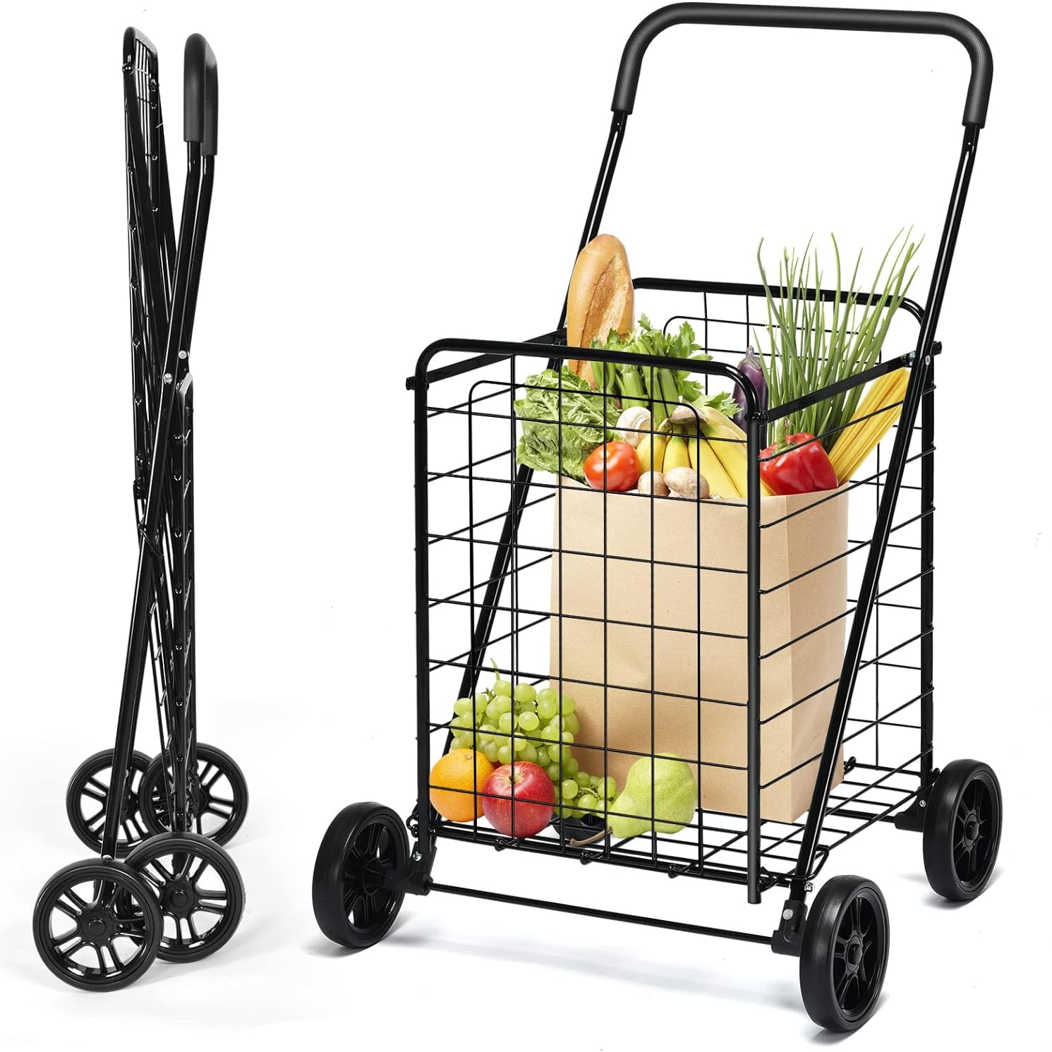 Shopping Carts for Groceries, Heavy Duty Grocery Cart, Foldable ...