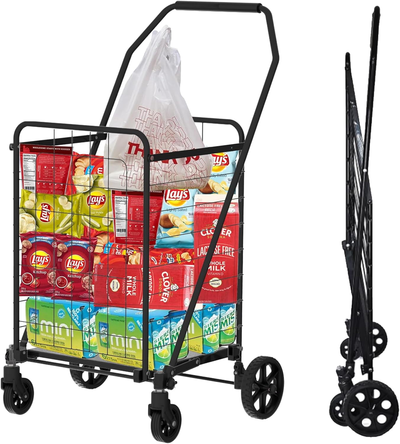 Shopping Carts for Groceries, Small Grocery Cart on Wheels with Encrypted Bottom, Lightweight ...