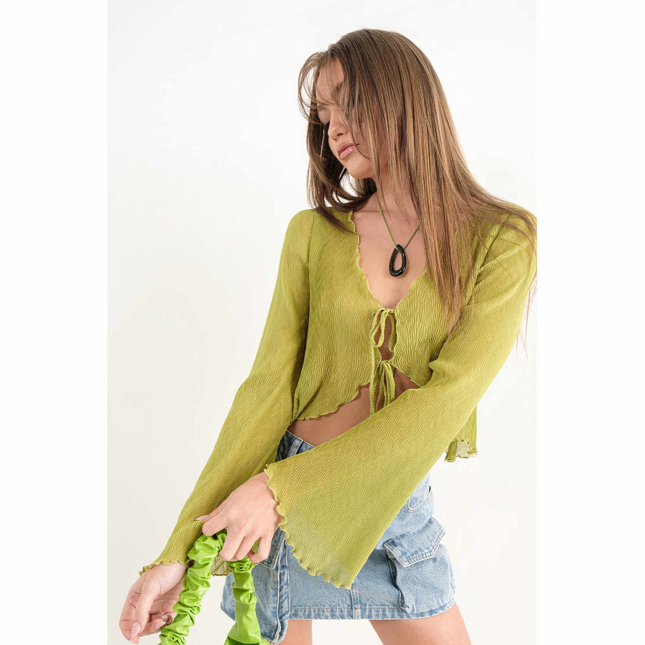 Shoptoska Pretty Garbage Moss Green Tie Top - Walmart.com