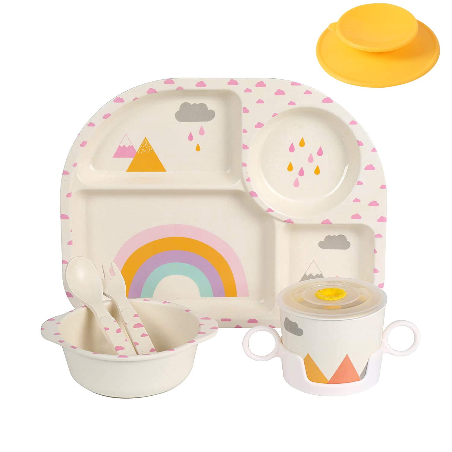 Shopwithgreen 5Pcs/Set Bamboo Kids Dinnerware Set - Children Dishes ...