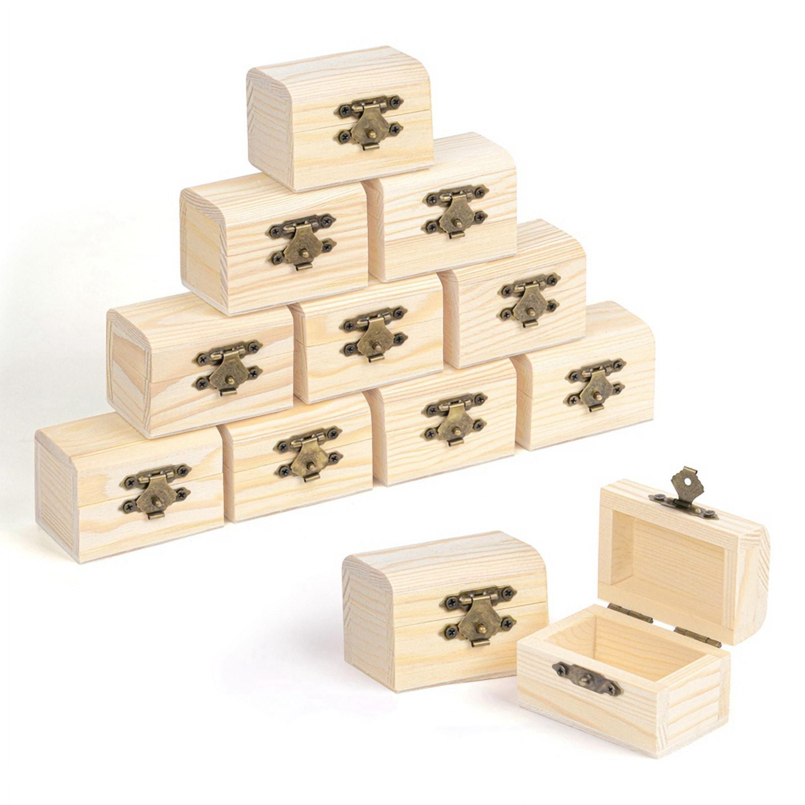 Shore Small Wooden Box with Hinged Lid (Pack of 12) - Treasure Chest ...