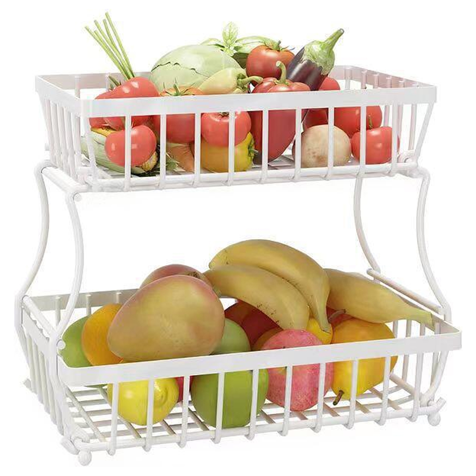 Shoreew 2 Tier Countertop Fruit Basket with Banana Hangers Large ...