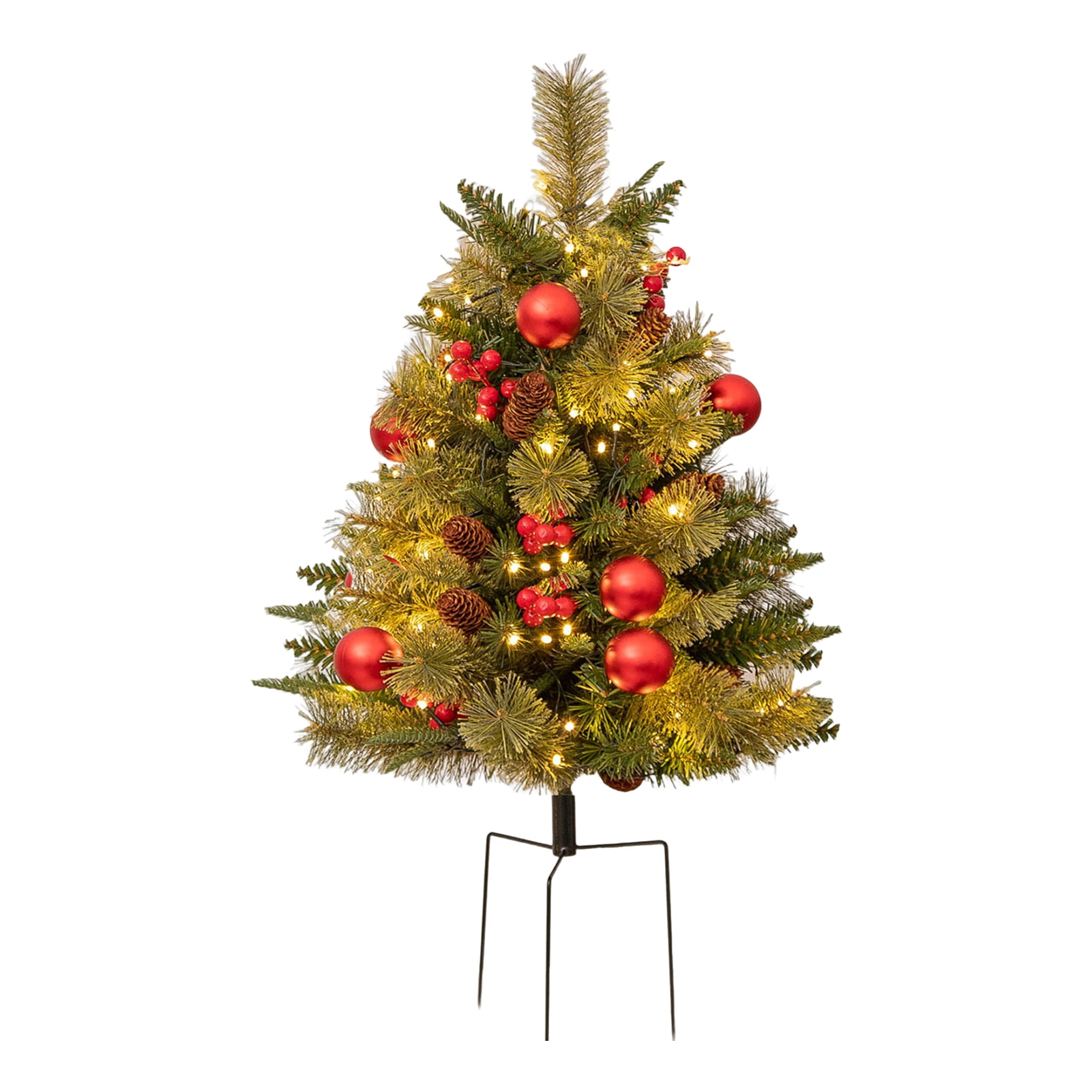 Shoreew 23 Inch Lighted Artificial Christmas Urn Filler Pre-lit Xmas ...
