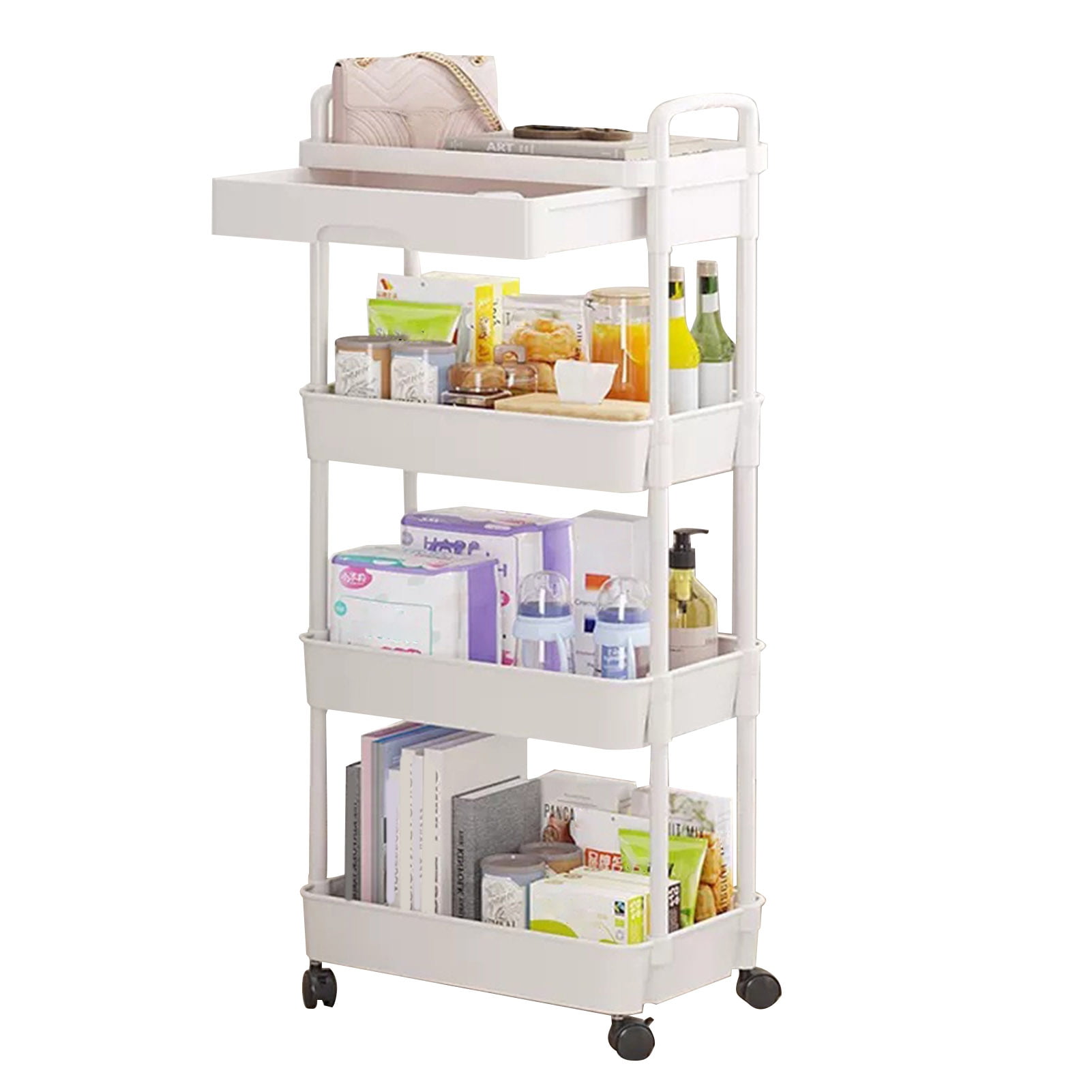Shoreew 4-Tier Storage Rack Trolley Cart, Slim Storage Cart, with ...
