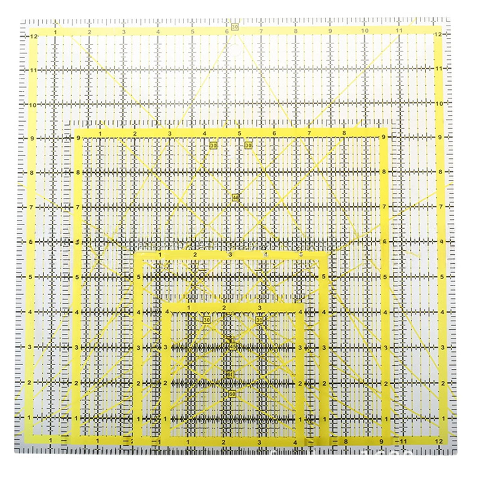 Shoreew 4Pcs Acrylic Quilting Ruler 4.5/6/9.5/12.5-Inch Square Fabric ...