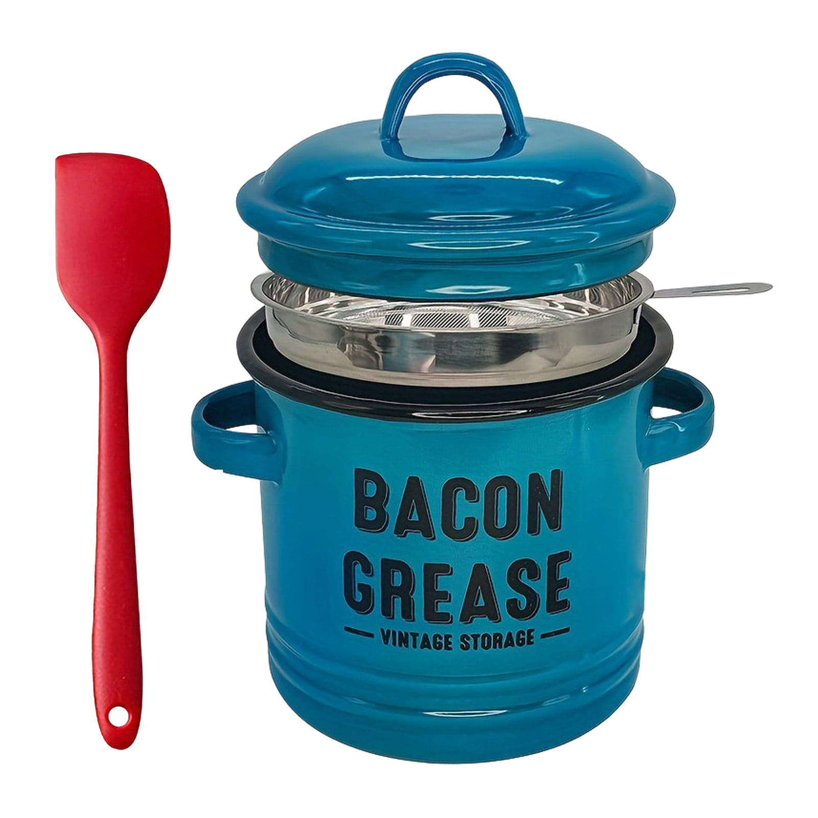 Shoreew Bacon Grease Container with Strainer Scraper 46oz Ceramic ...