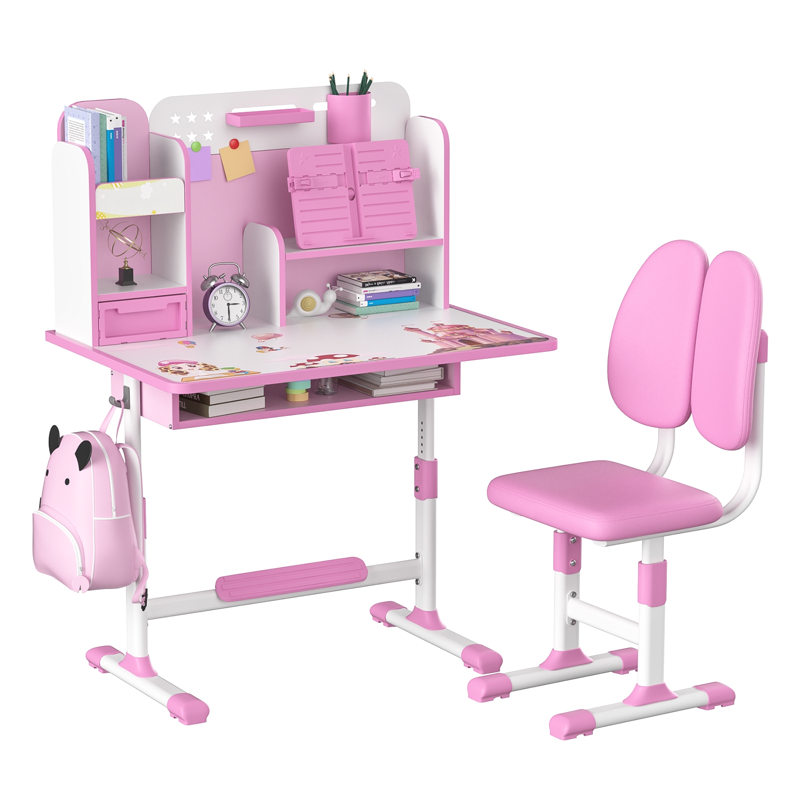 Shoreew Children's Study Desk Chair Set with Adjustable Height and ...
