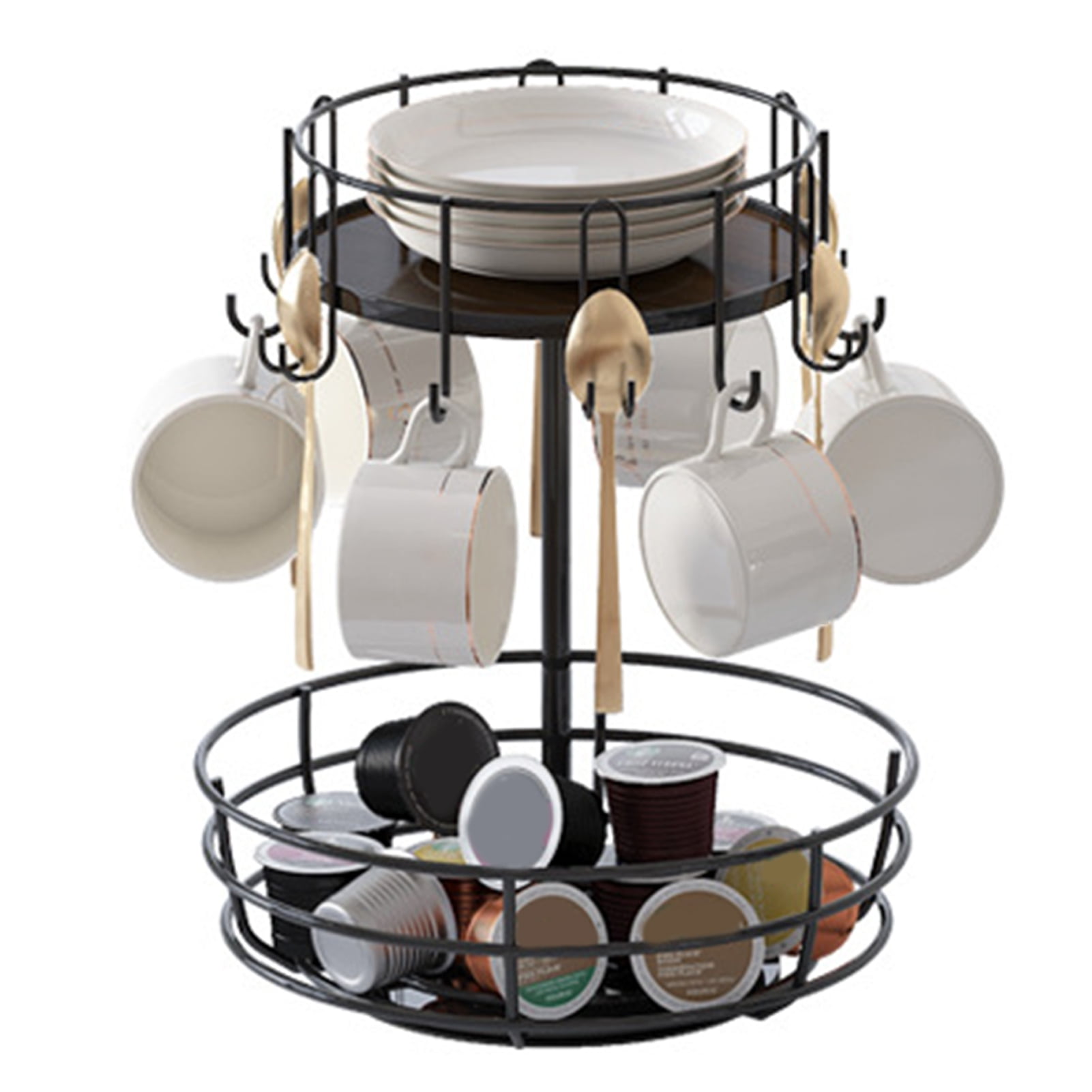 Shoreew Double Layer Storage Rack Coffee Cup Holder Rotatable Design ...