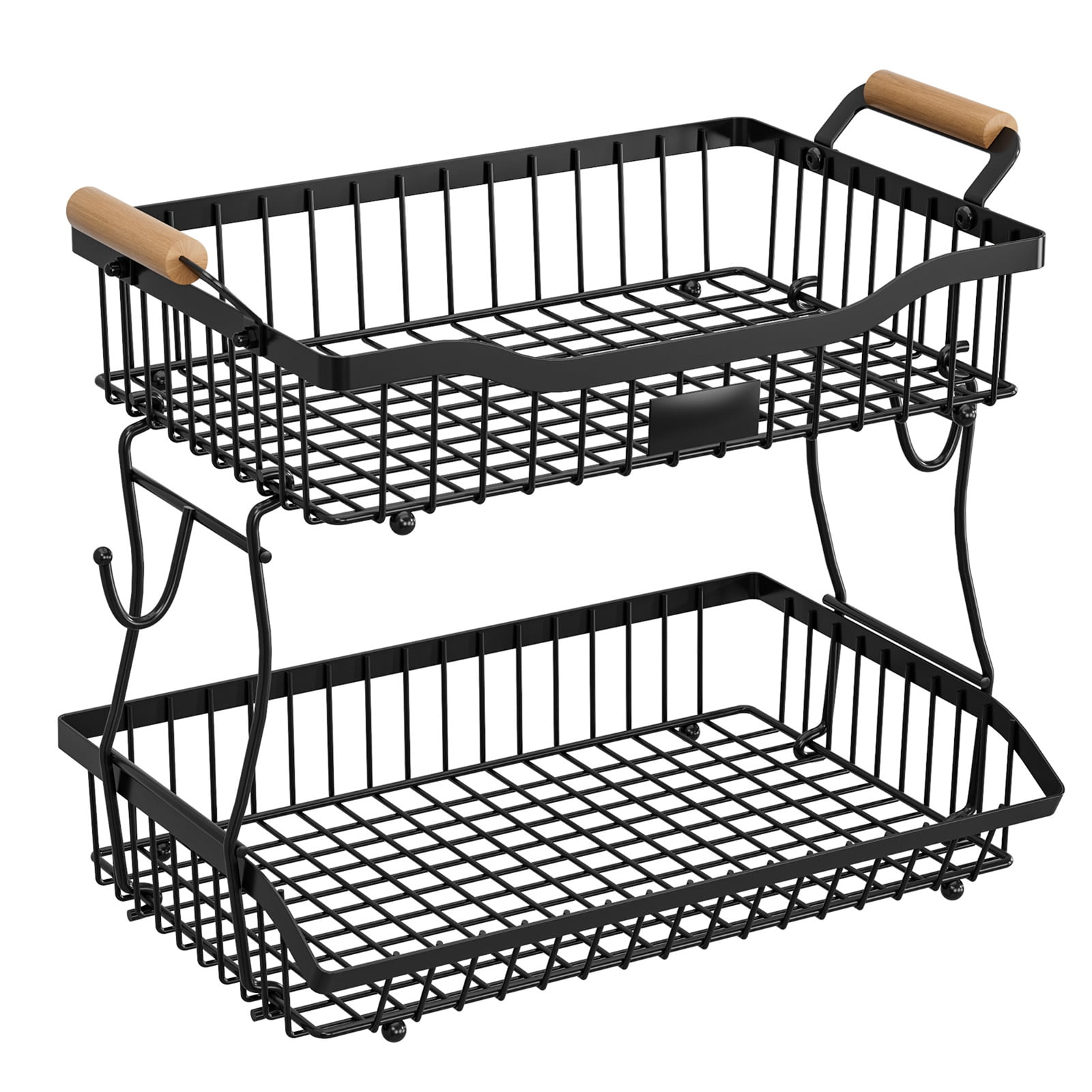 Shoreew Fruit Basket Kitchen Storage Rack with Wooden Handles Double ...