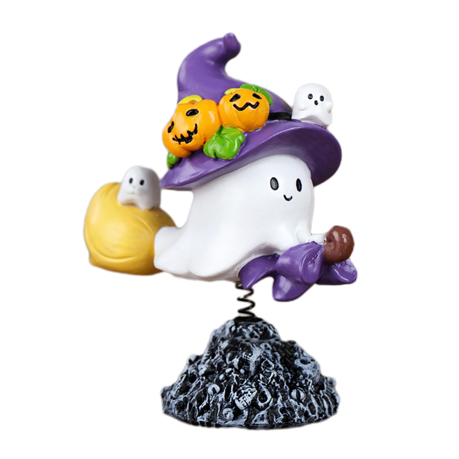 Shoreew Halloween Ghost Figurine Cute Flying Ghost on Broom with Spring ...