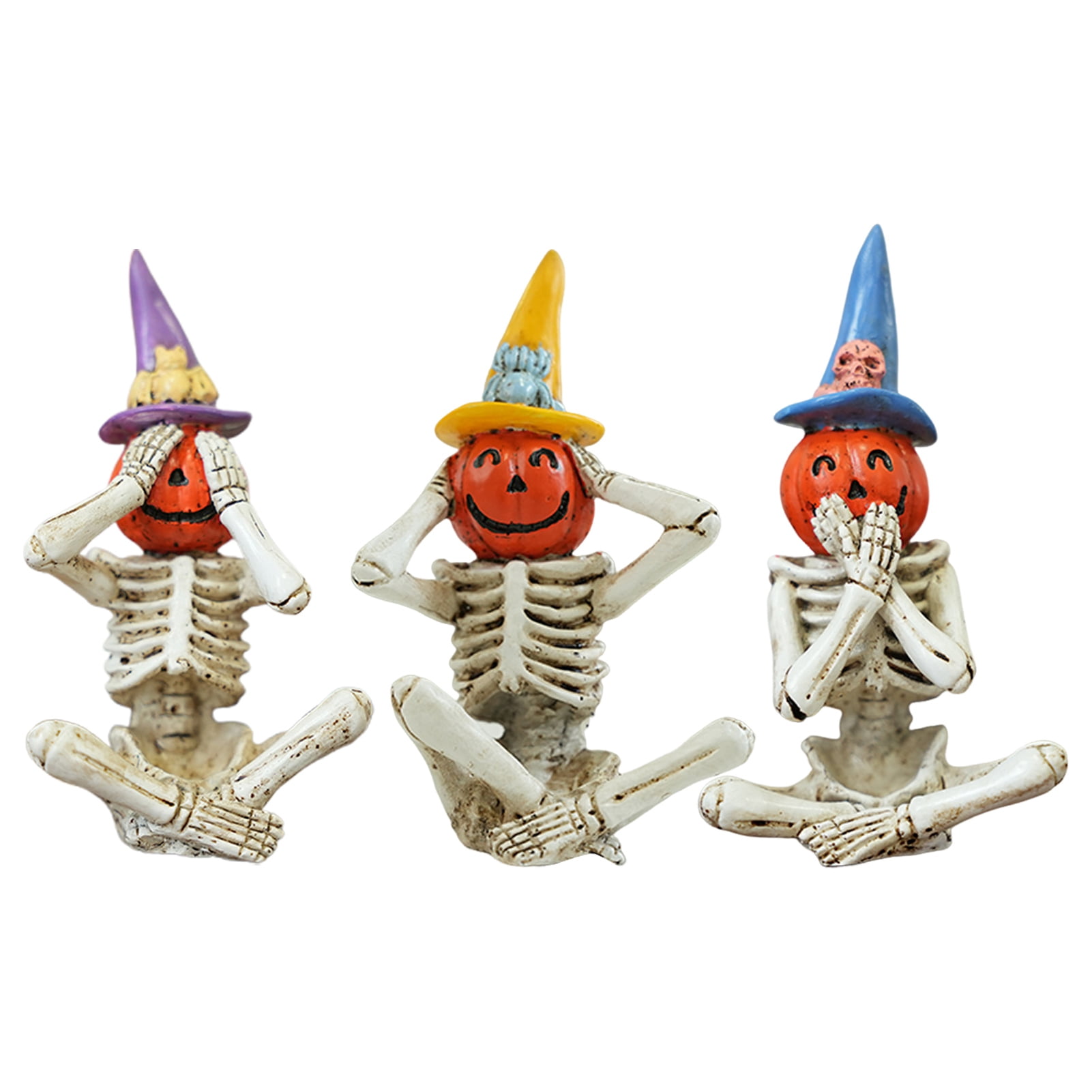 Shoreew Halloween Skeleton Pumpkin Figurine Resin See Hear Speak No ...