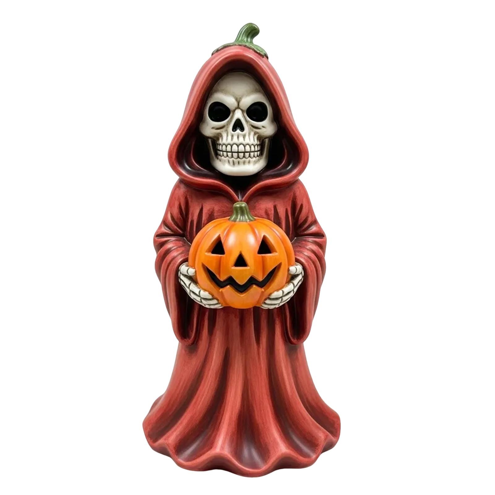 Shoreew Halloween Skull Pumpkin Figurine Resin Skeleton Holding Pumpkin ...