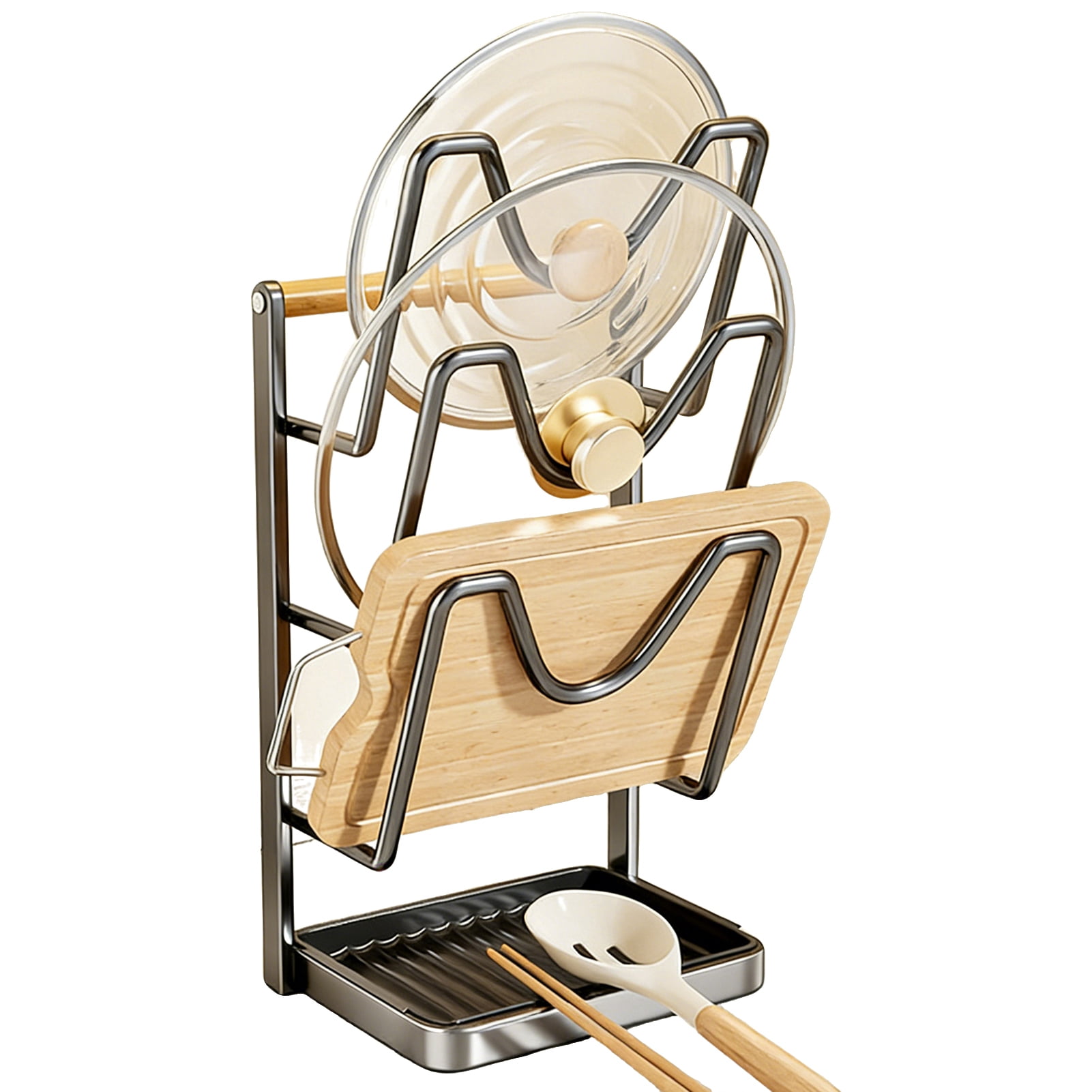 Shoreew Kitchen Pot Lid Storage Rack Carbon Steel Pot Lid Holder While ...