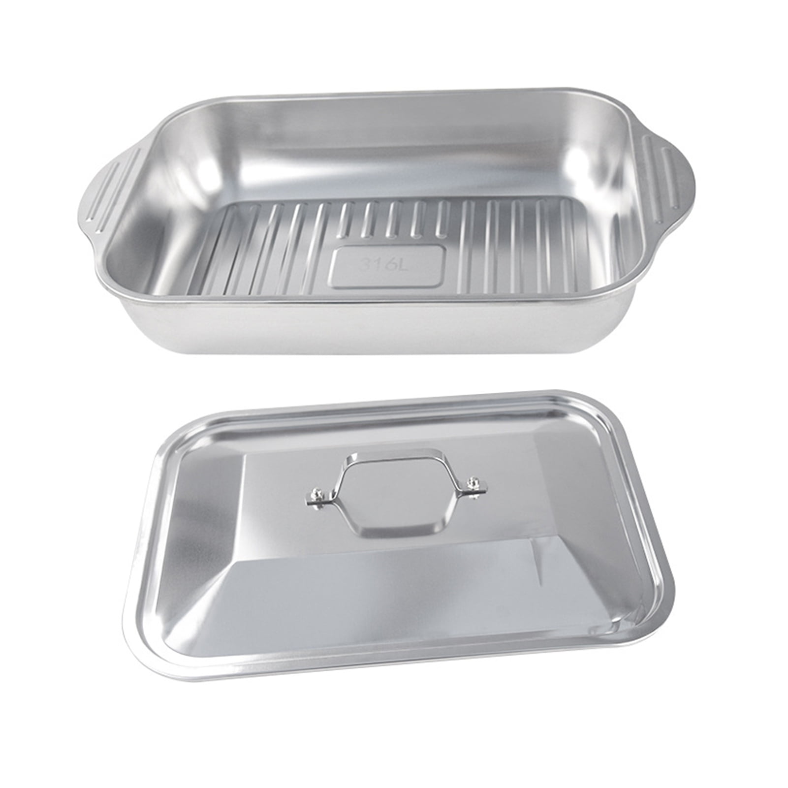 Shoreew Stainless Steel Roasting Pan with Lid And Handle Heavy Duty ...