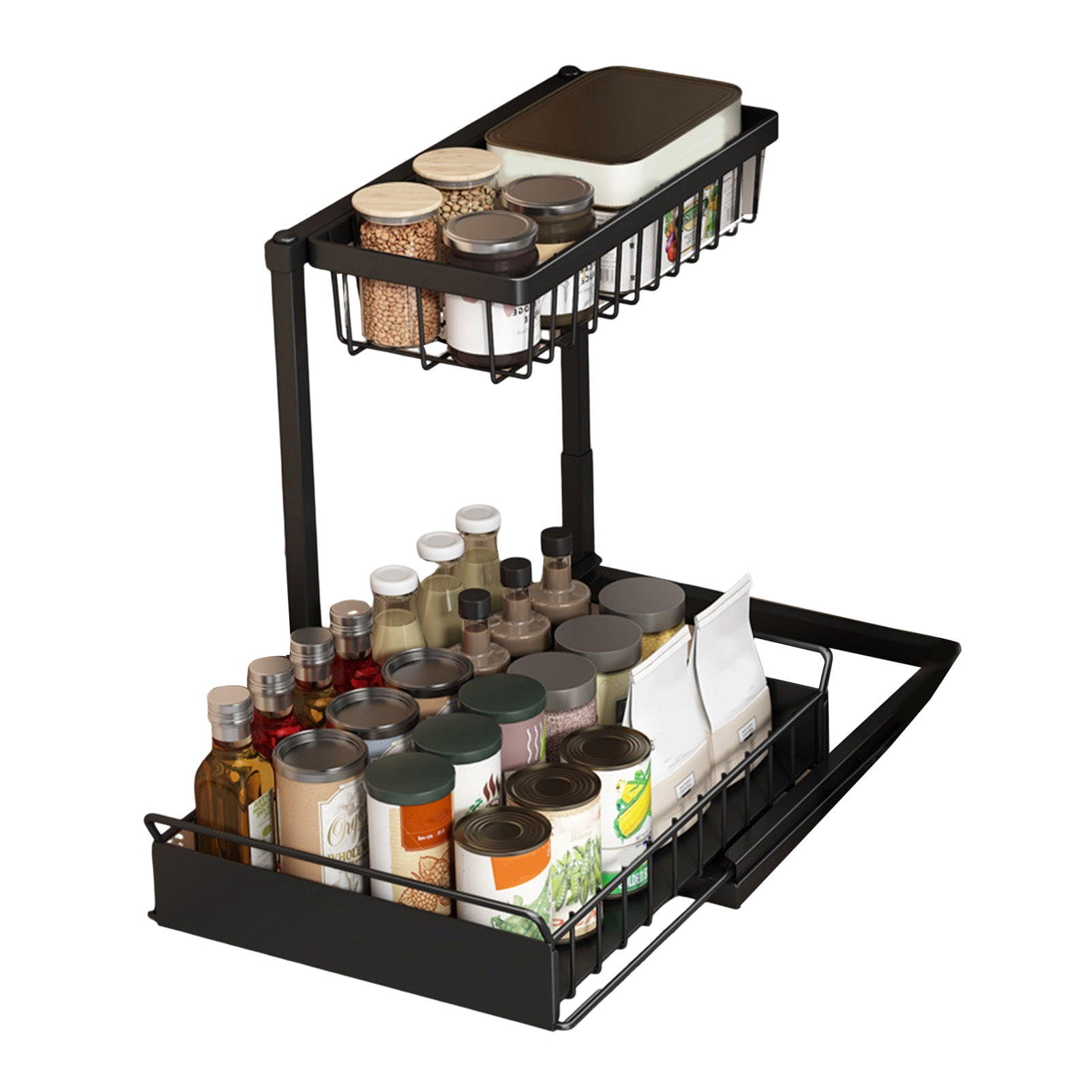 Shoreew Under Sink Organizer with Sliding Drawer L-Shaped Carbon Steel ...