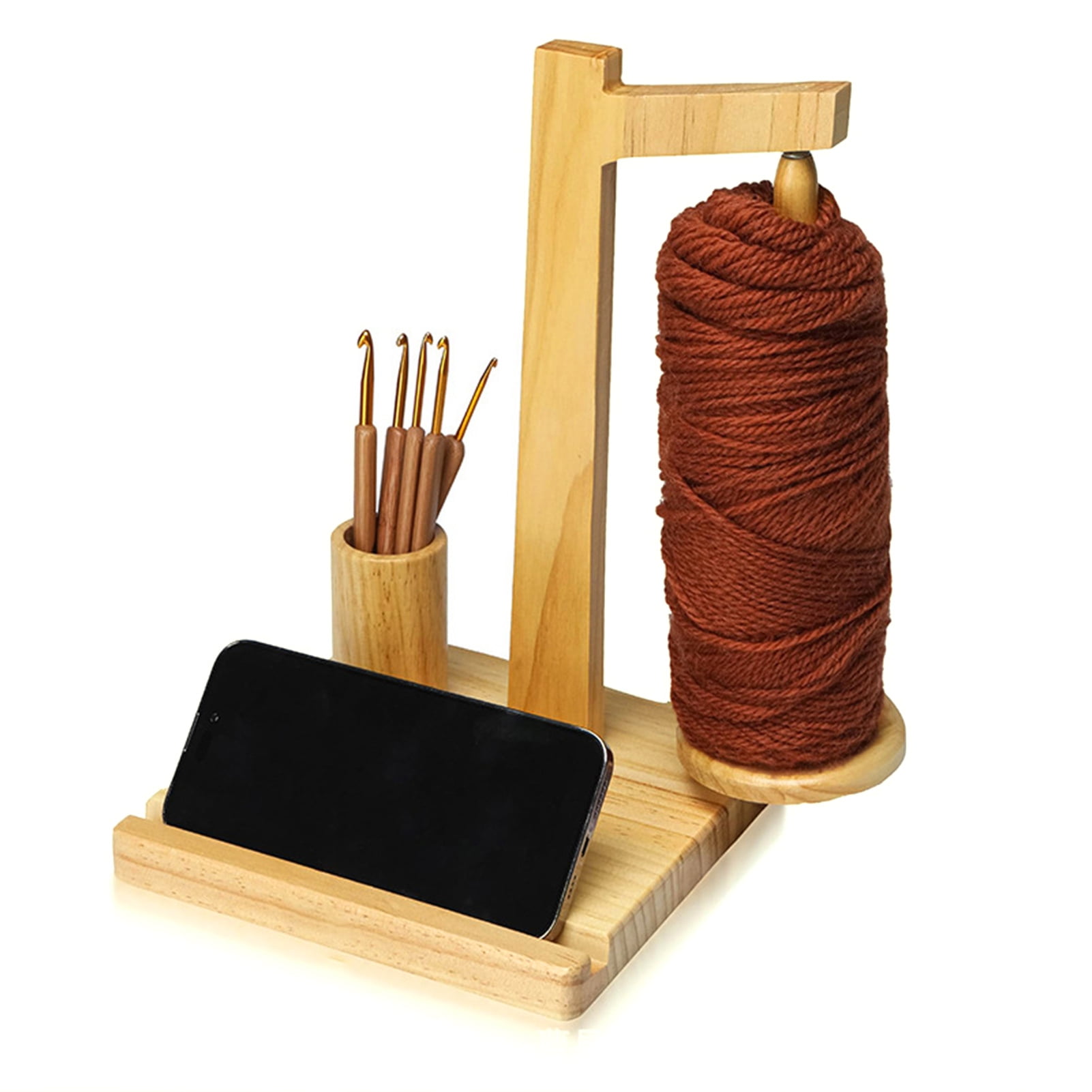 Shoreew Wooden Yarn Holder with Phone Stand – Rotating Pendulum Yarn ...