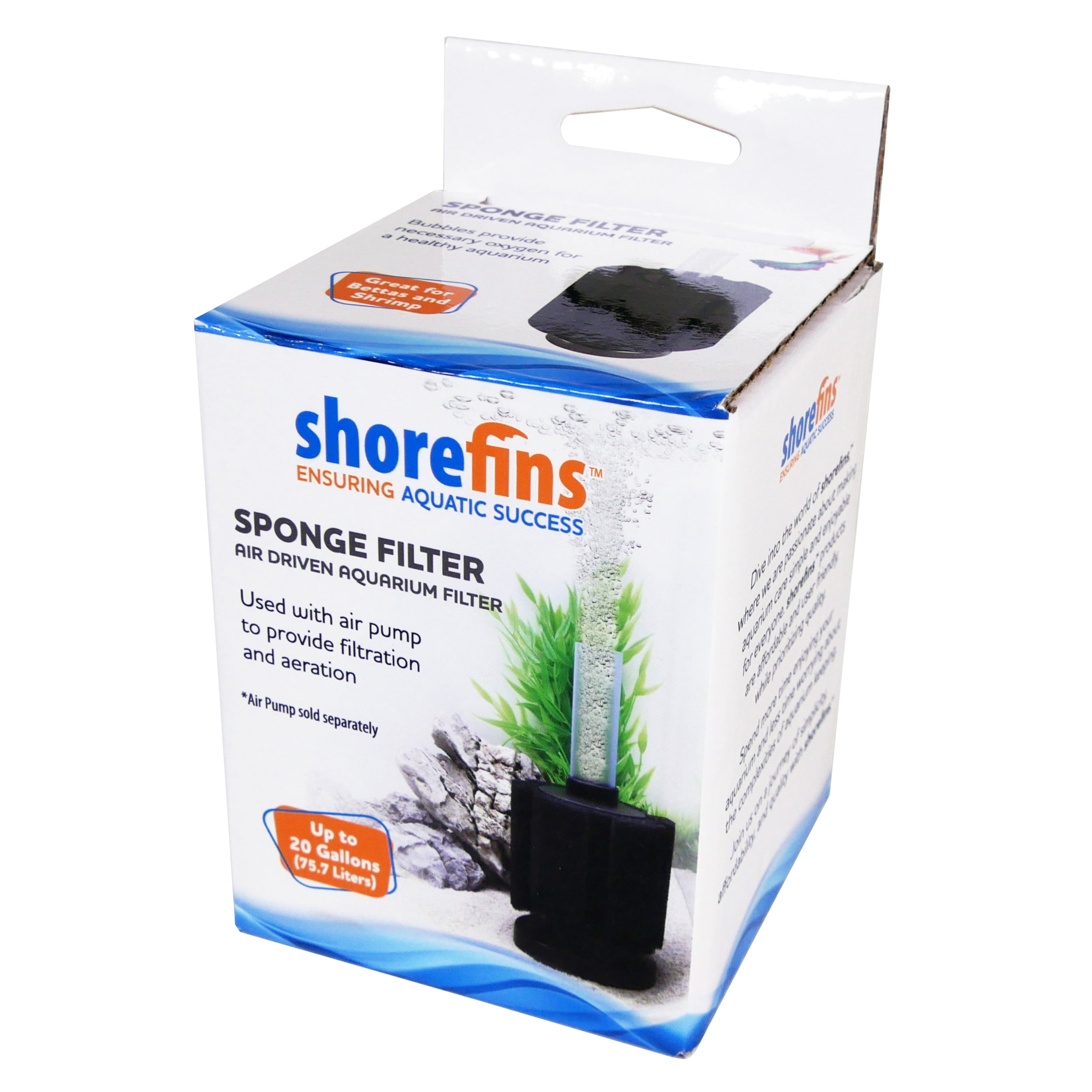 Shorefins Air Driven Sponge Filter for Aquariums up to 20 Gallons ...