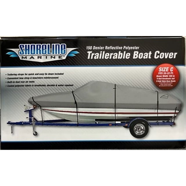 Shoreline Marine 150-Denier Polyester Water-Resistant Boat Cover, Gray ...