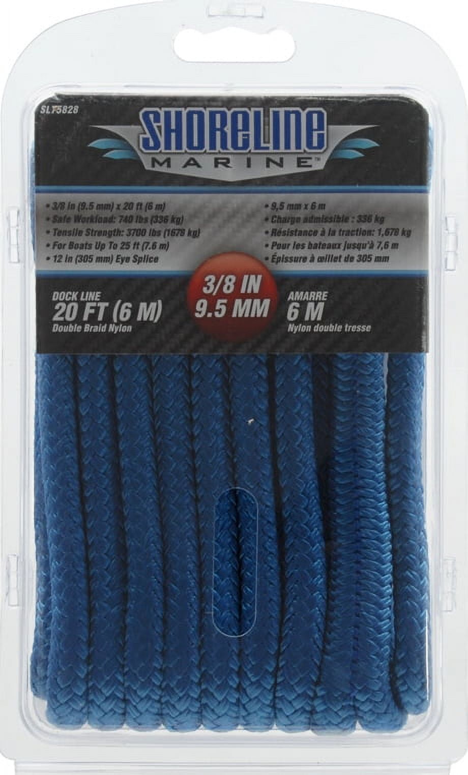 Shoreline Marine Double Braided Nylon Dock Line, 3/8 in x 20 ft, Blue ...