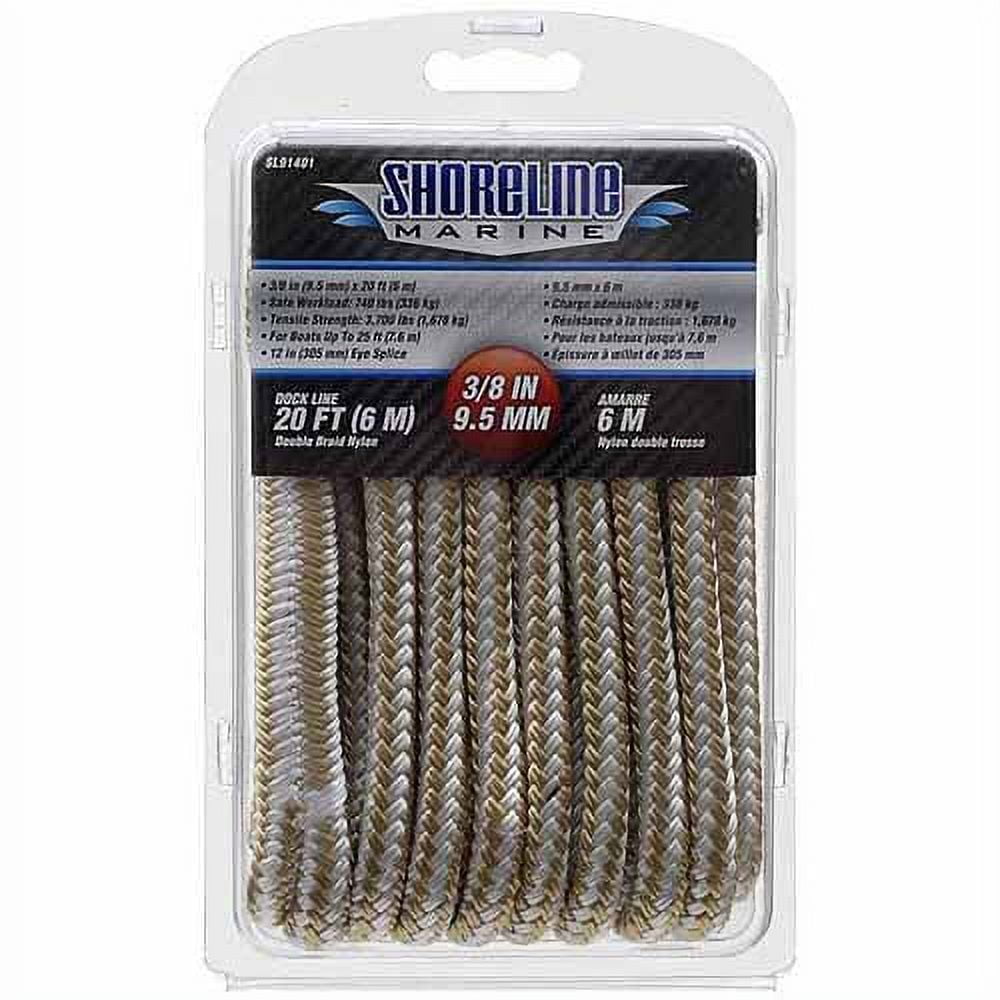 Shoreline Marine Double Braided Nylon Dock Line, 3/8 in x 20 ft, Gold ...