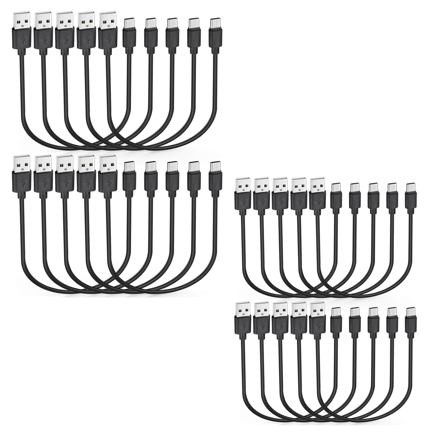 Short 1ft USB C Cable 20-Pack Bulk, USB A to Type C Fast Charging Cord ...