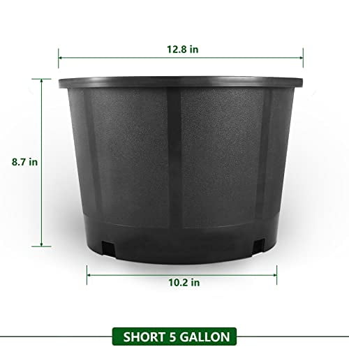 Short 5 Gallon Flexible Nursery Pots Gallon Pot with Drainage Holes Plastic Plant Container ...