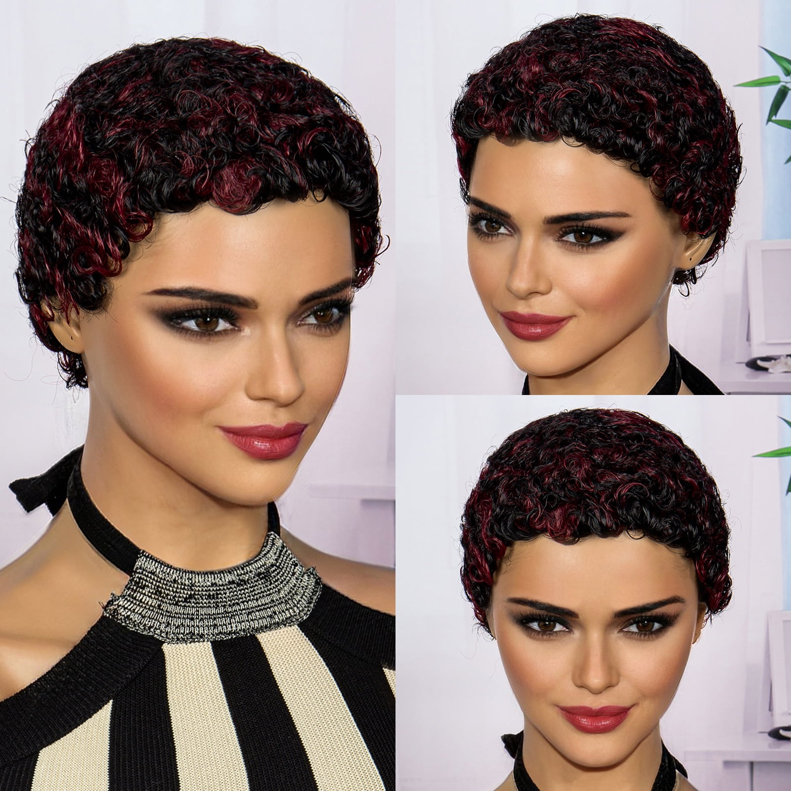 Short Afro Kinky Curly Pixie Cut Wigs for Black Women Human Hair Remy ...