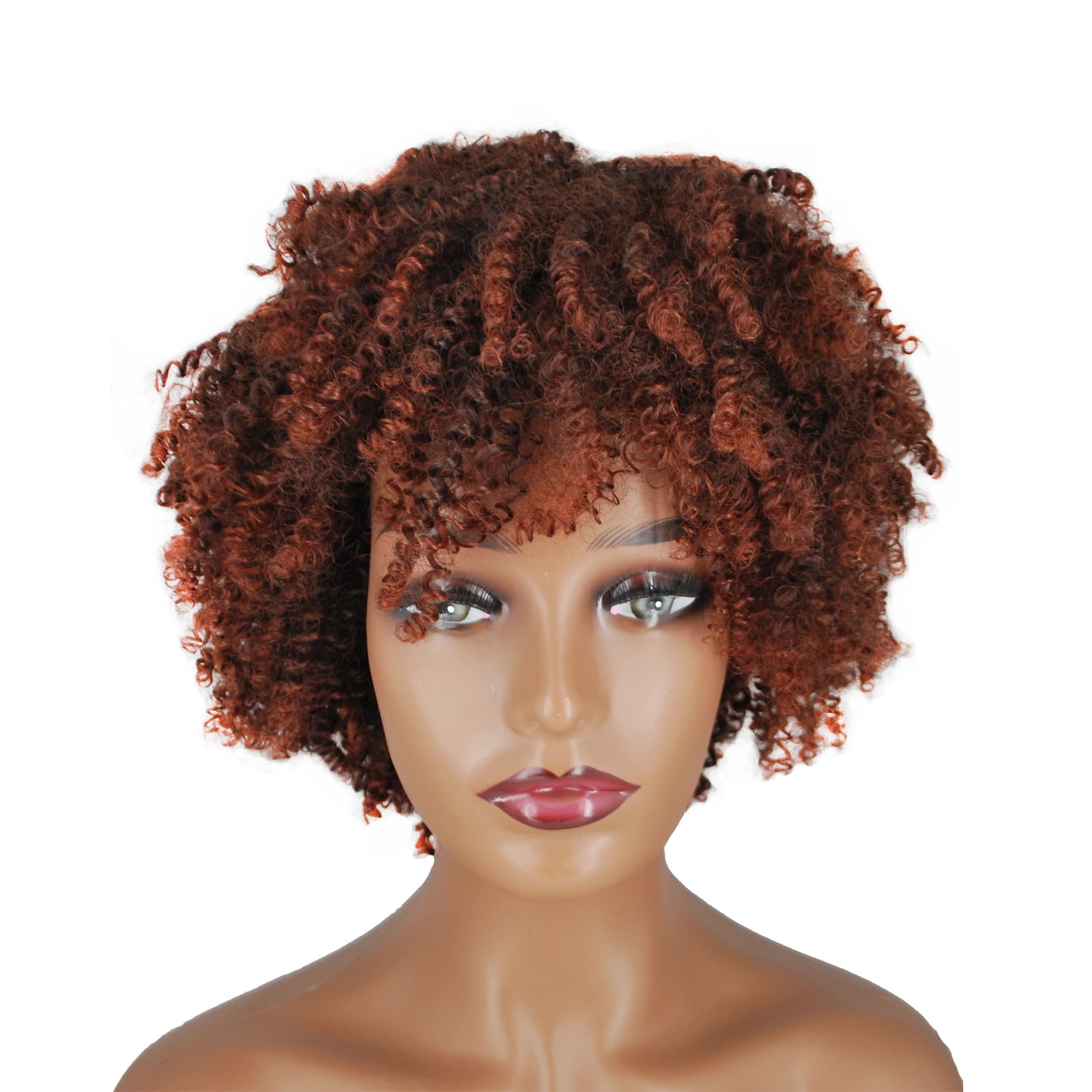 Short Auburn Synthetic Curly Wig with Bang Kinky Curly Machine ...