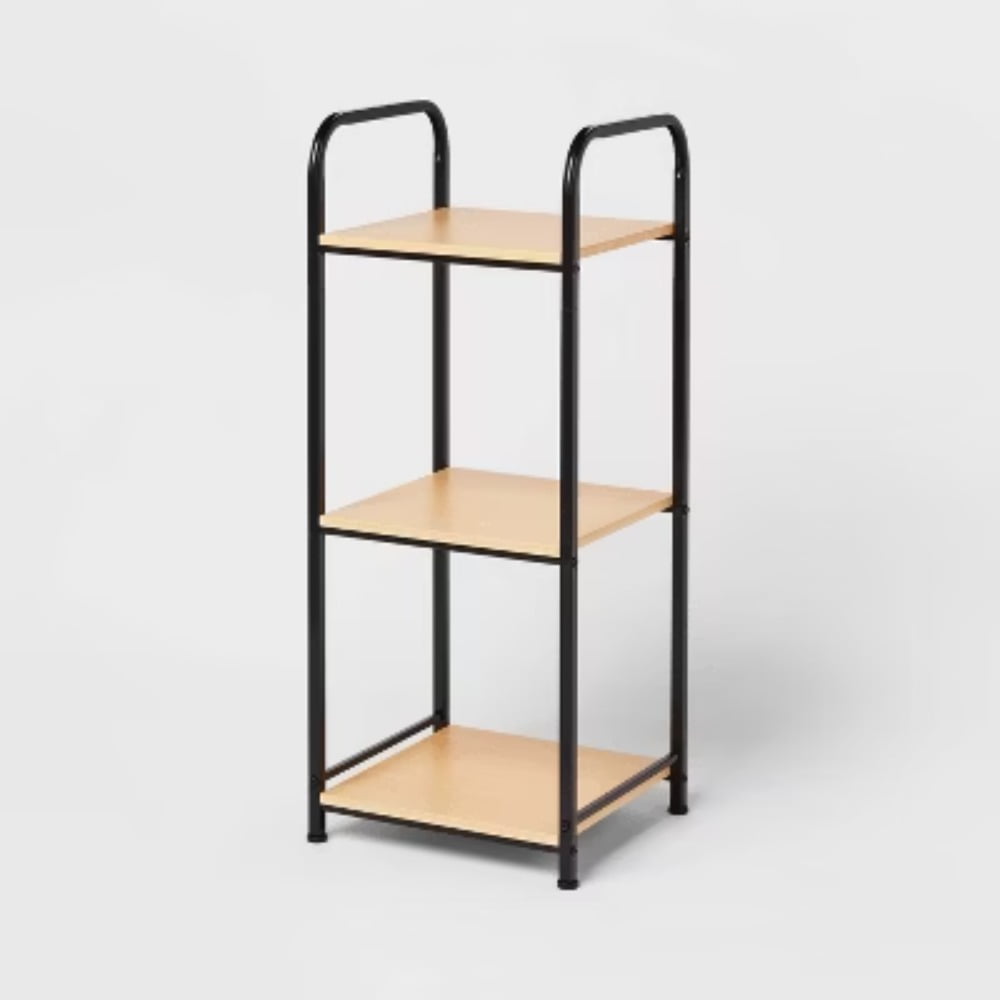 Short Bath Wood Storage Tower Black Metal Powder-Coated MDF, Fixed ...