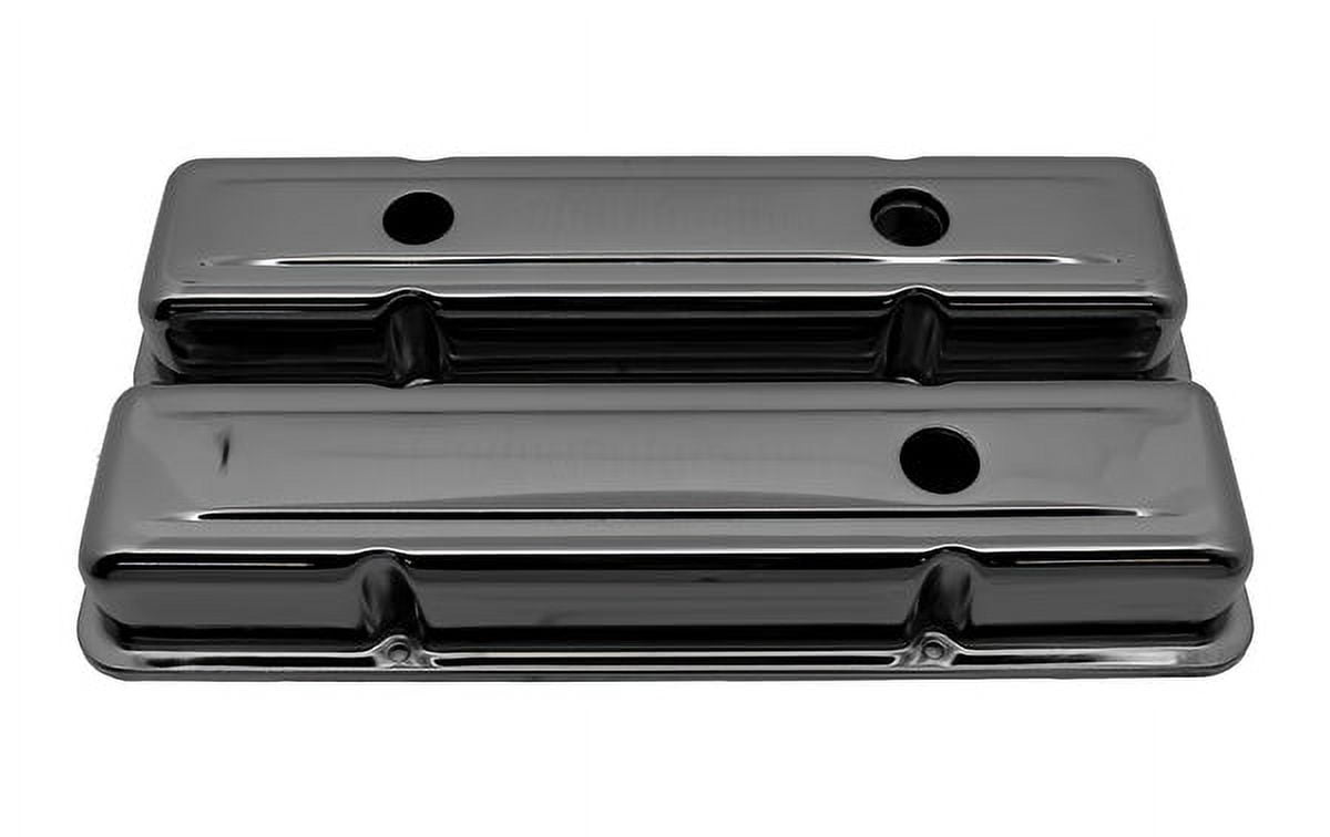 Short Black Chrome Steel Valve Covers For 1958-86 Chevy Small Block SBC ...