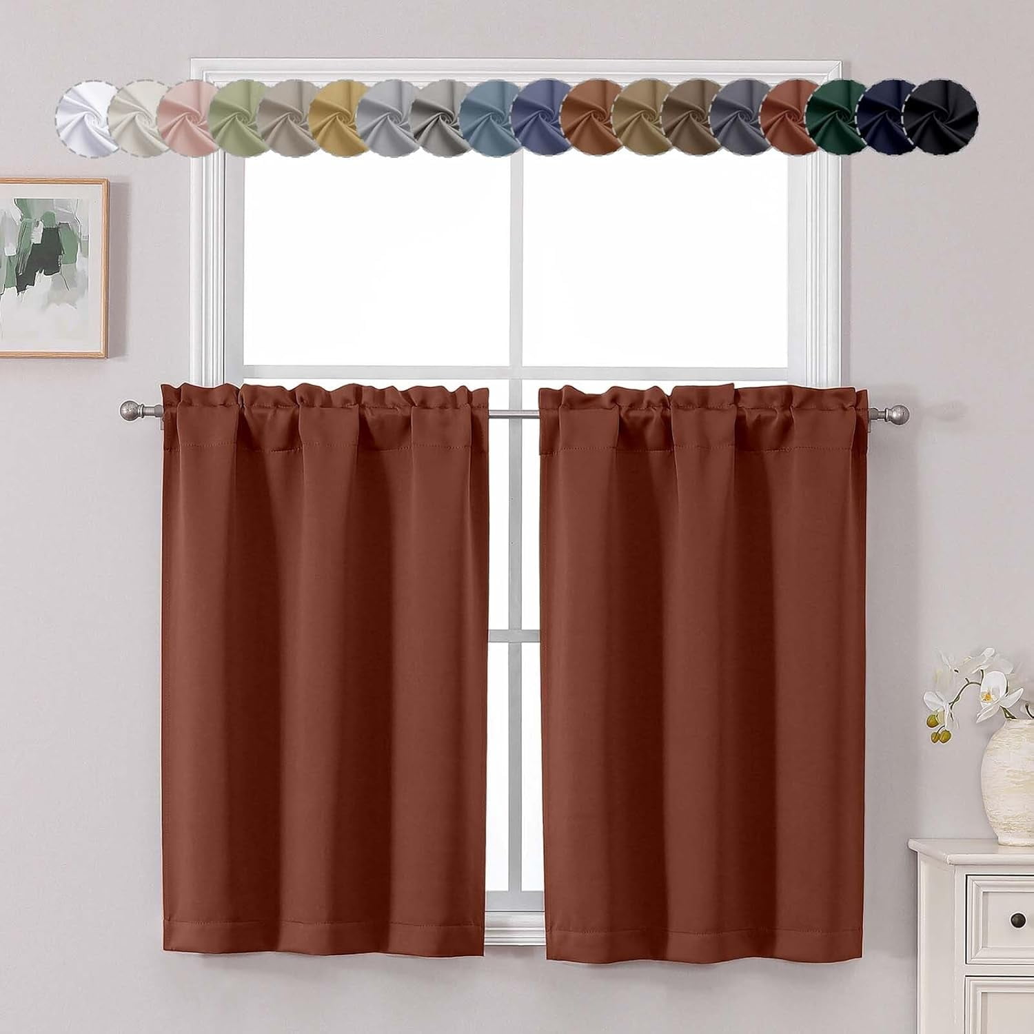 Short Blackout Tier Curtains 36 Inch Length, Small Window Rod Pocket ...