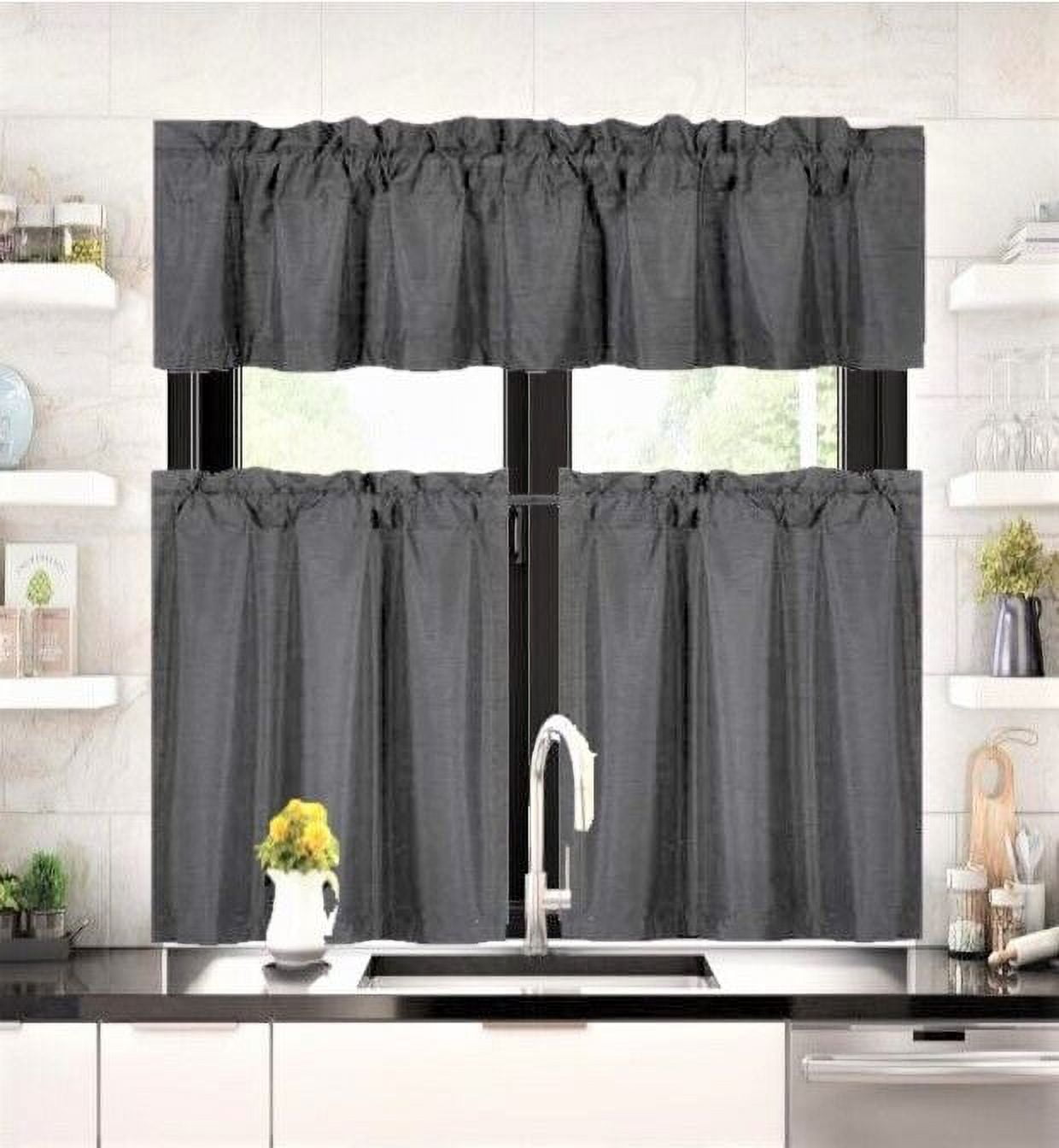 Short Blackout Window Curtain Rod Pocket Valance Tier Panels 3 Piece ...