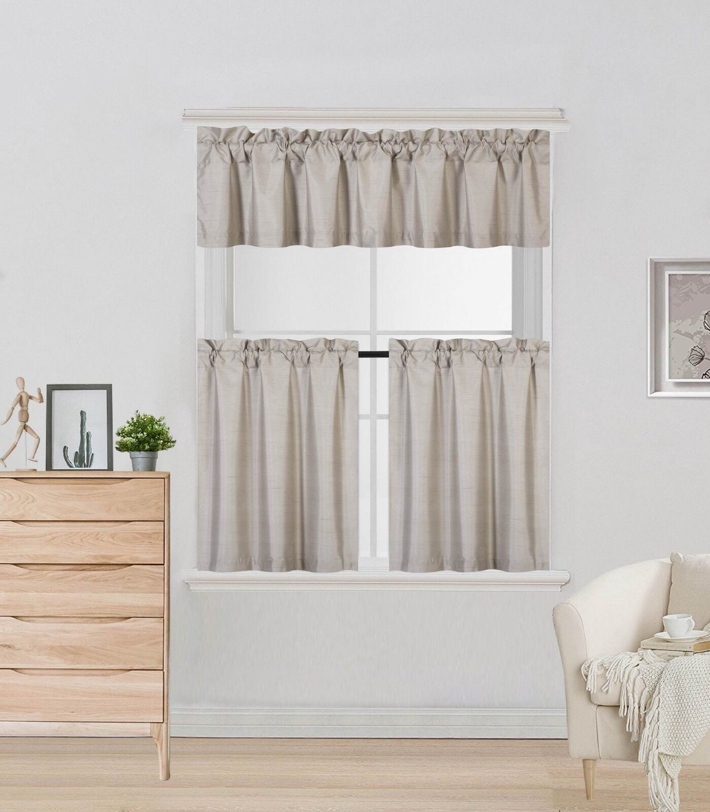 Short Blackout Window Curtain Rod Pocket Valance Tier Panels 3 Piece ...