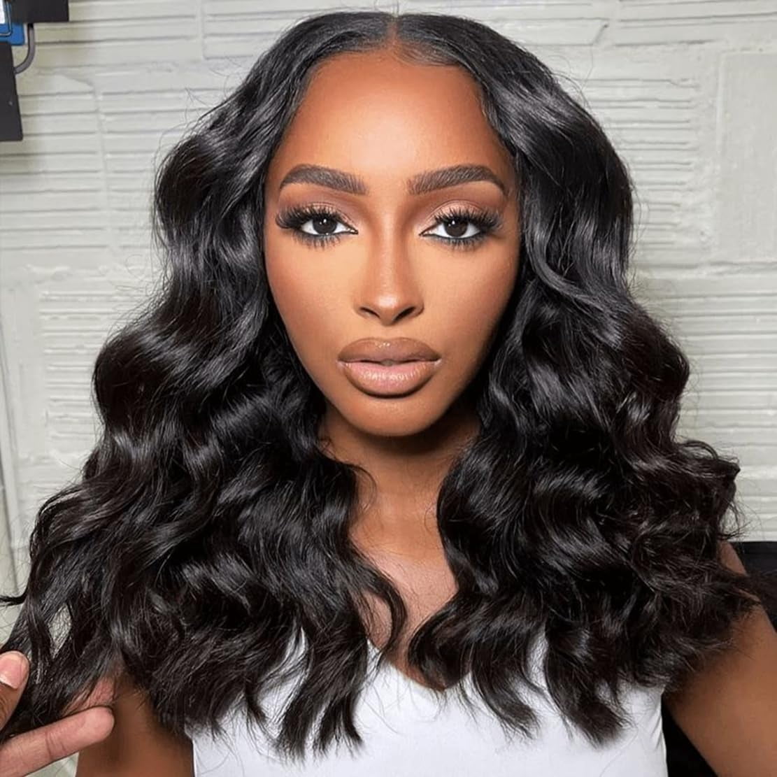 Short Bob Curly V Part Wig Synthetic Hair Soft As Human Hair Water Wave ...