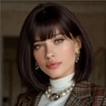 EAEABJ Short Straight Bob Wig with Bangs for Women, 12 Inch Dark Brown ...