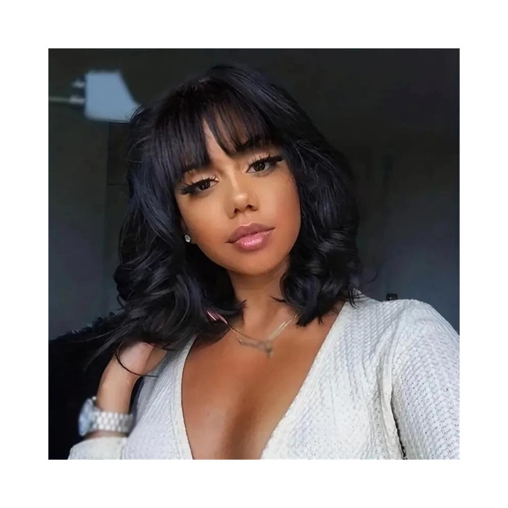 Short Body Wave Human Hair Bob Wigs with Bangs Brazilian Wig for Women ...