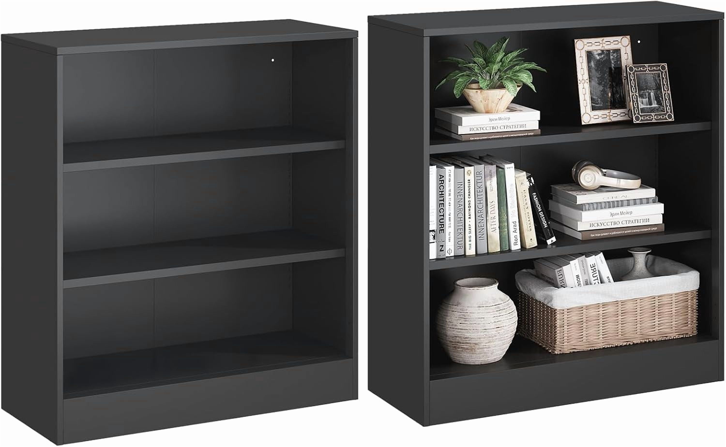 Short Bookshelf for Classroom, 3-Tier Black Metal Bookshcase, Small ...