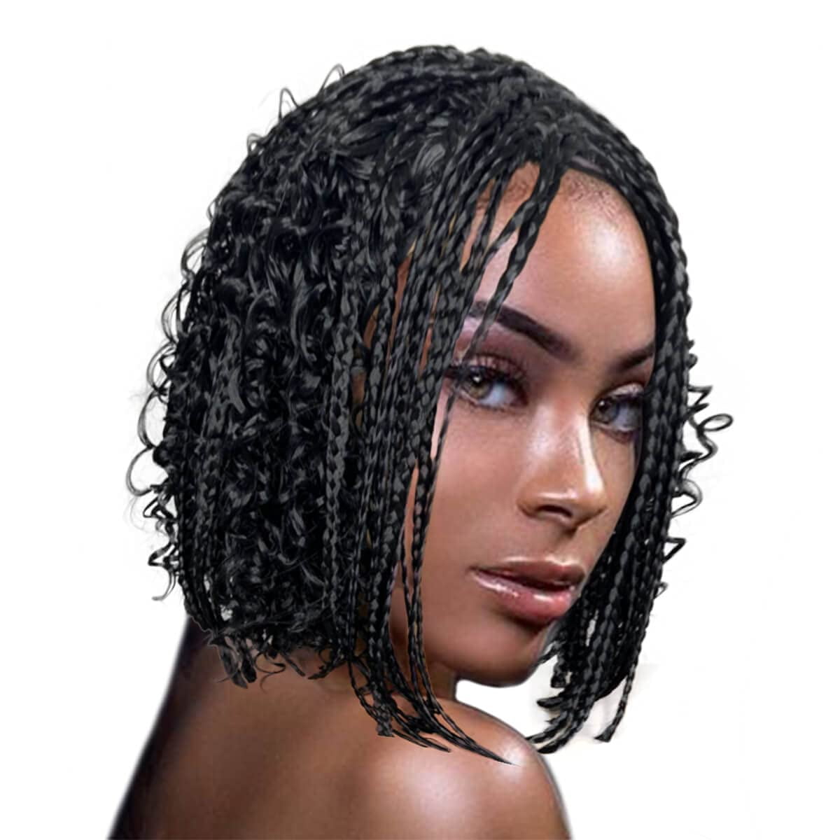 Short Box Braided Bob Wig for Black Women, 14 Inch Curly Goddess Box Braids Wigs Synthetic Box ...