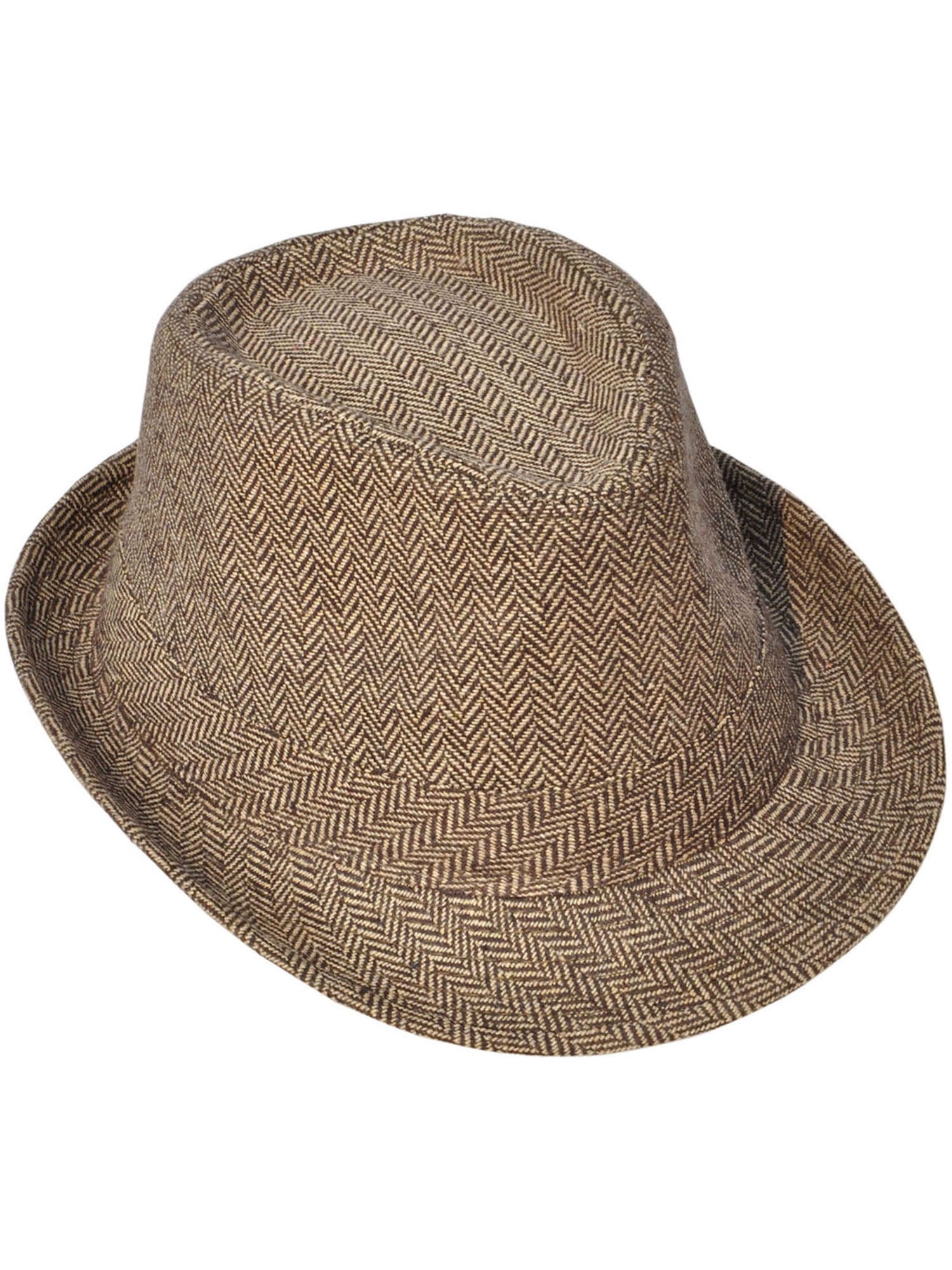 Short Brim Teardrop Crown Pinstriped Fedora Hat 3071_Brown/Tan1 ...