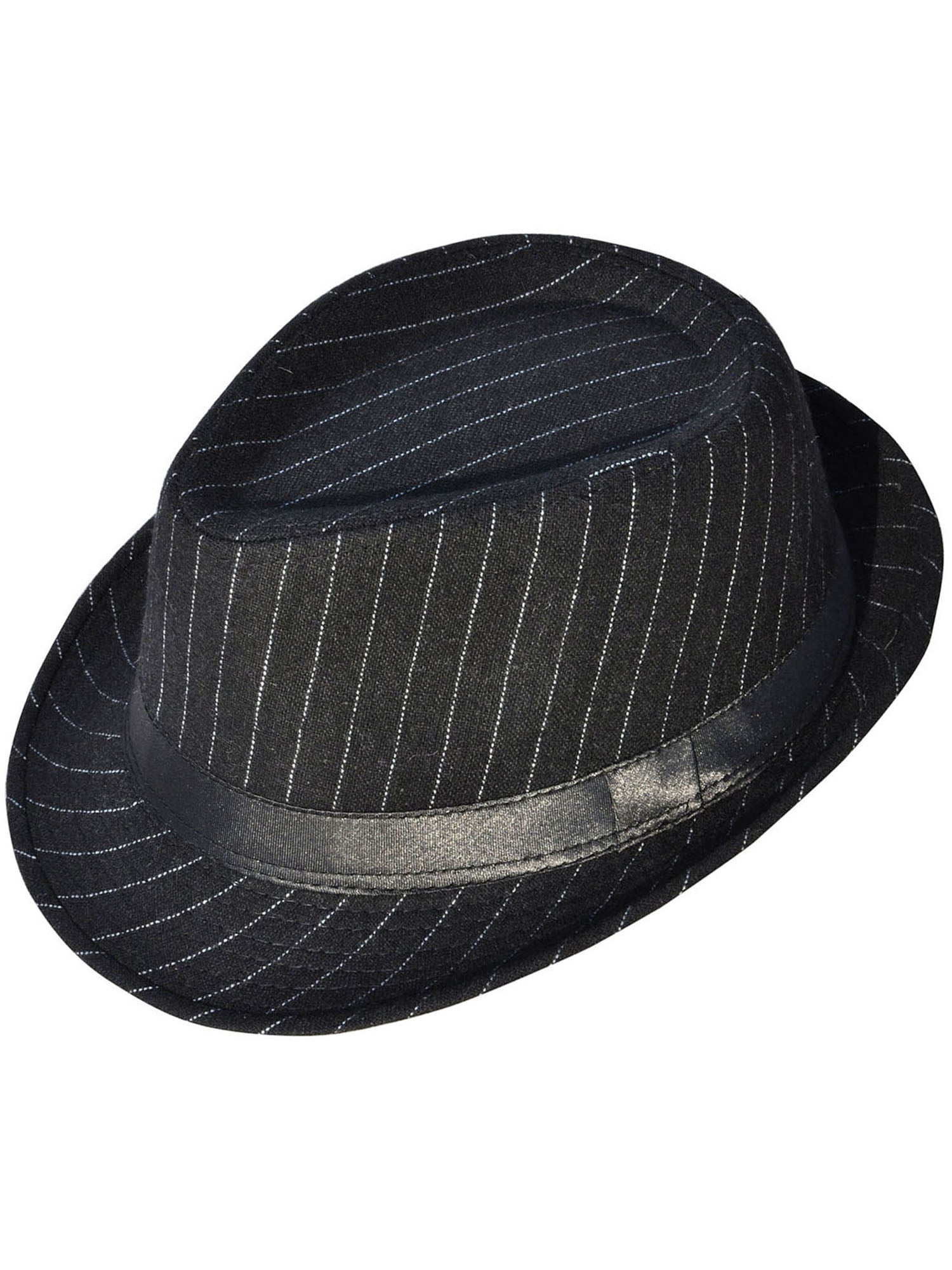 Short Brim Teardrop Crown Pinstriped Fedora Hat 3074_Black - Walmart.com